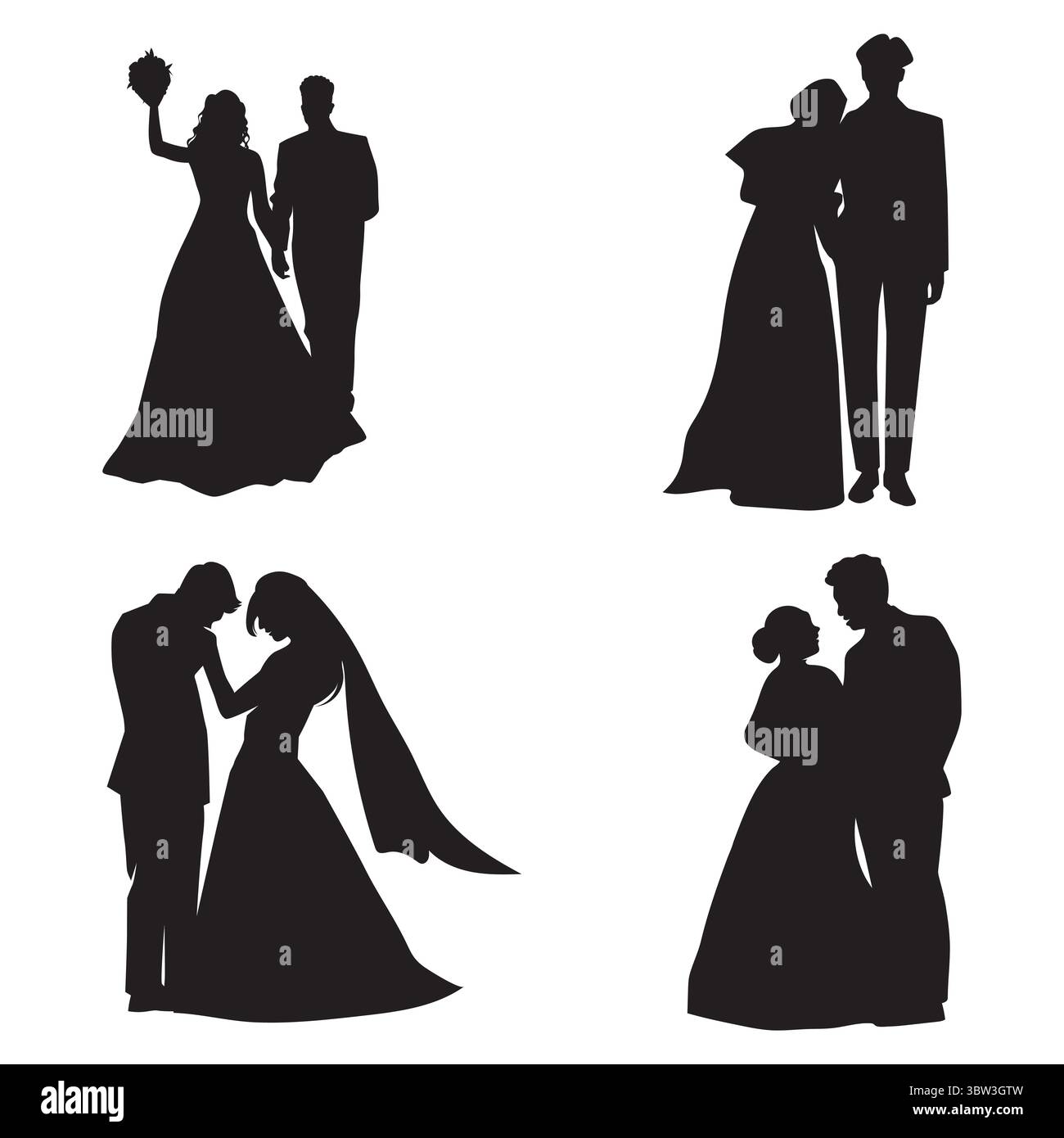 silhouette of bride and groom Stock Vector Image & Art - Alamy