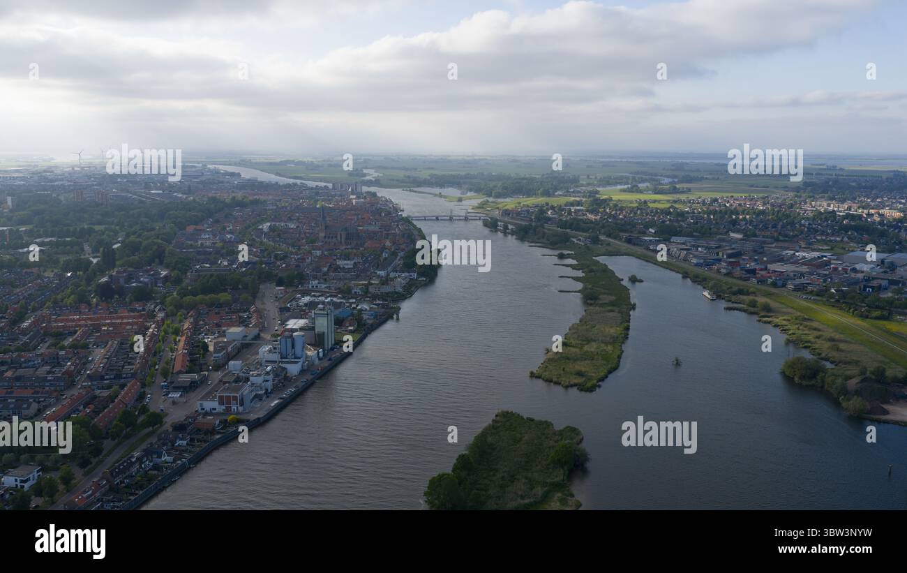 Kampen, The Netherlands, aerial photo, Ijssel river, The Netherlands ...