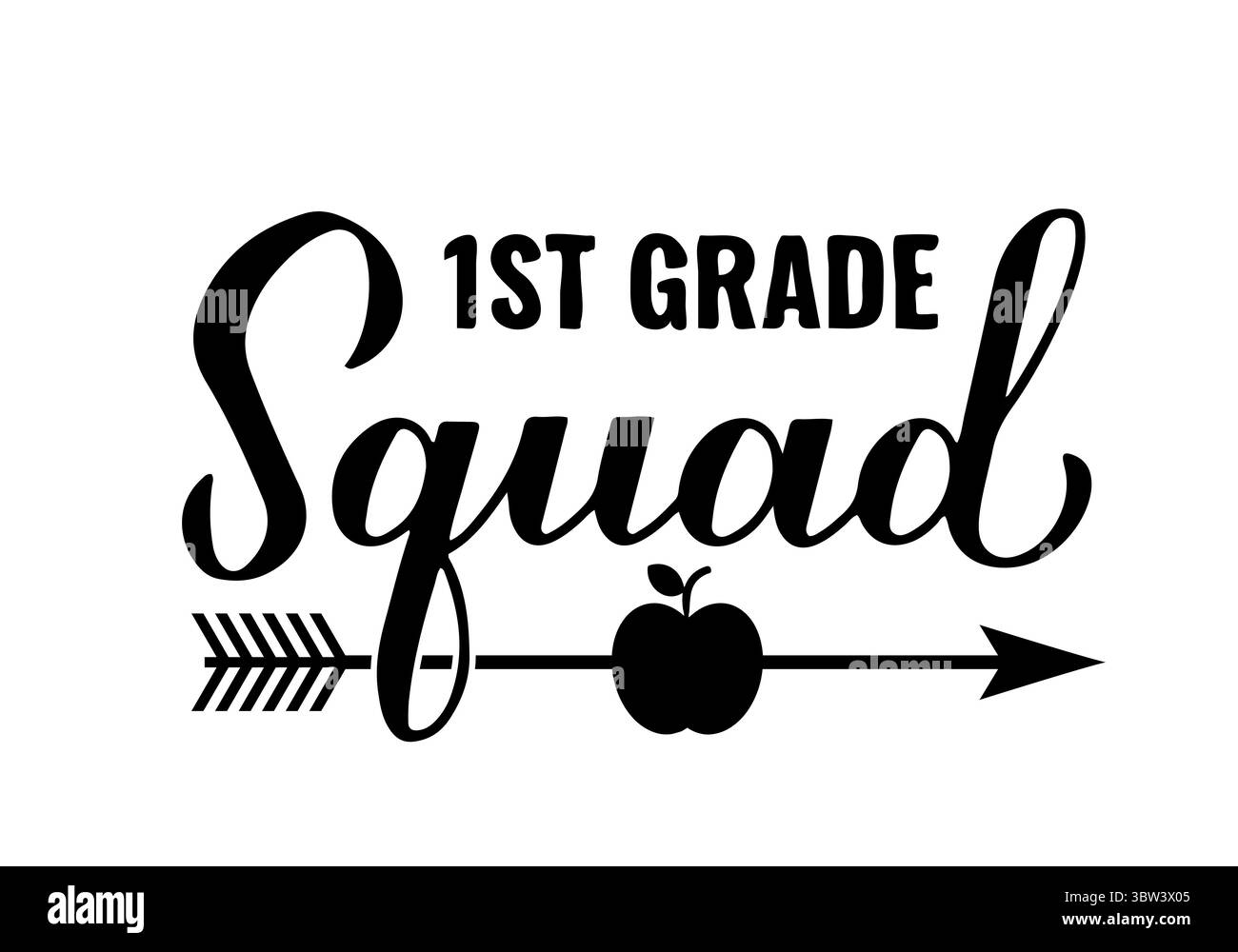 1st Grade squad calligraphy hand lettering isolated on white. First day ...