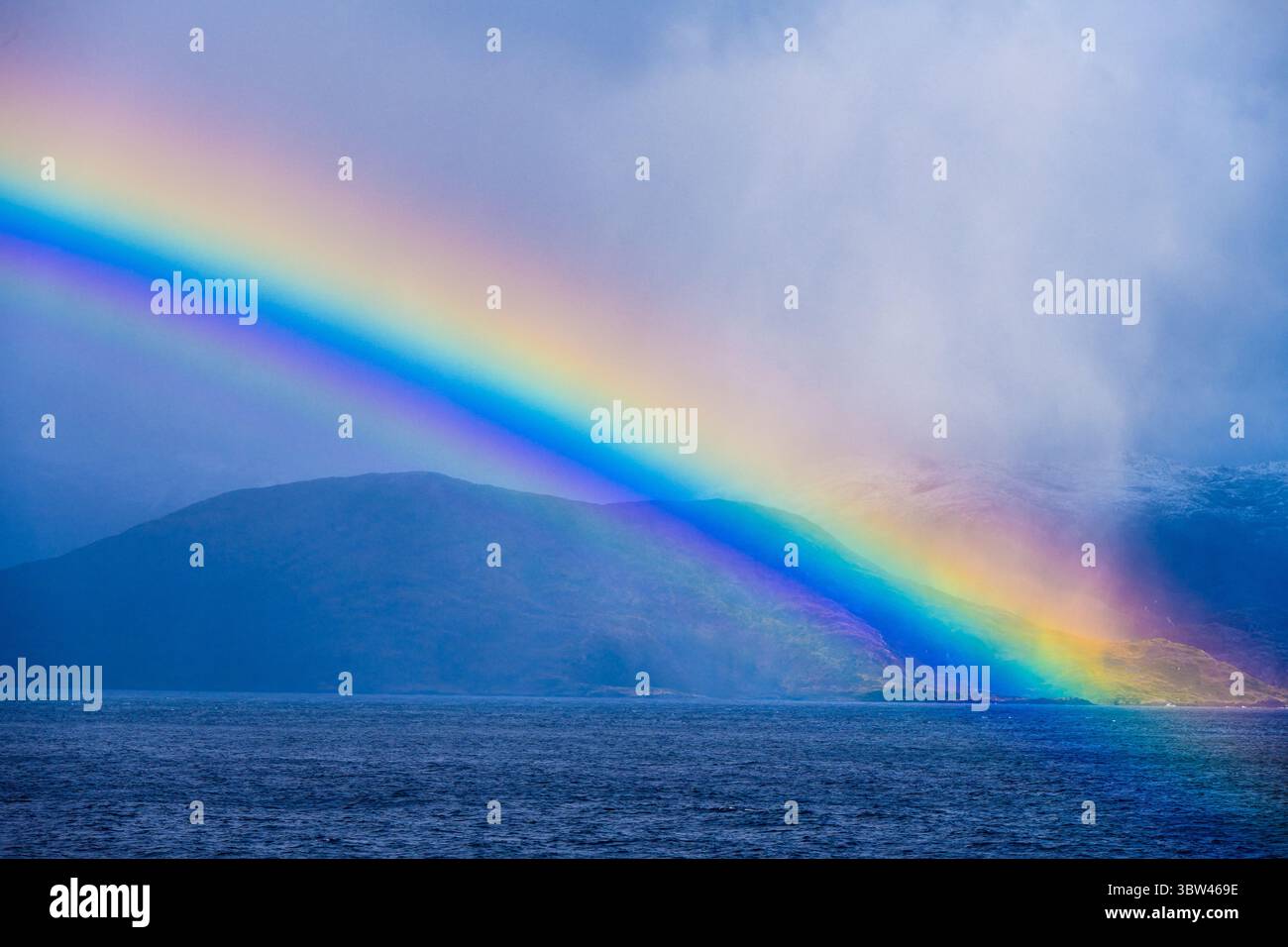 Squall and rainbow in the Strait, Strait of Magellan, Patagonia, Chile ...