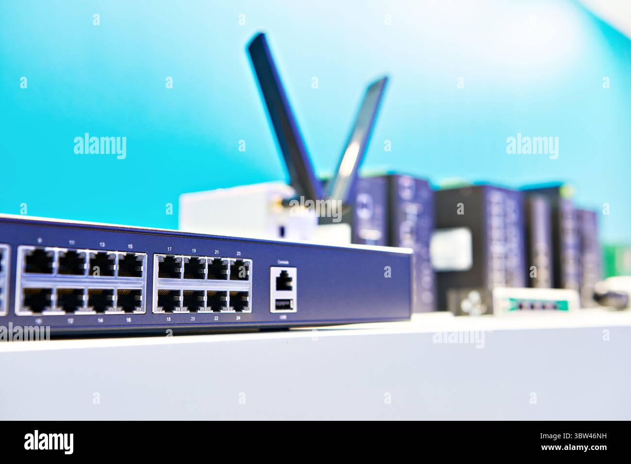 Switches and communication system components on display in store Stock ...