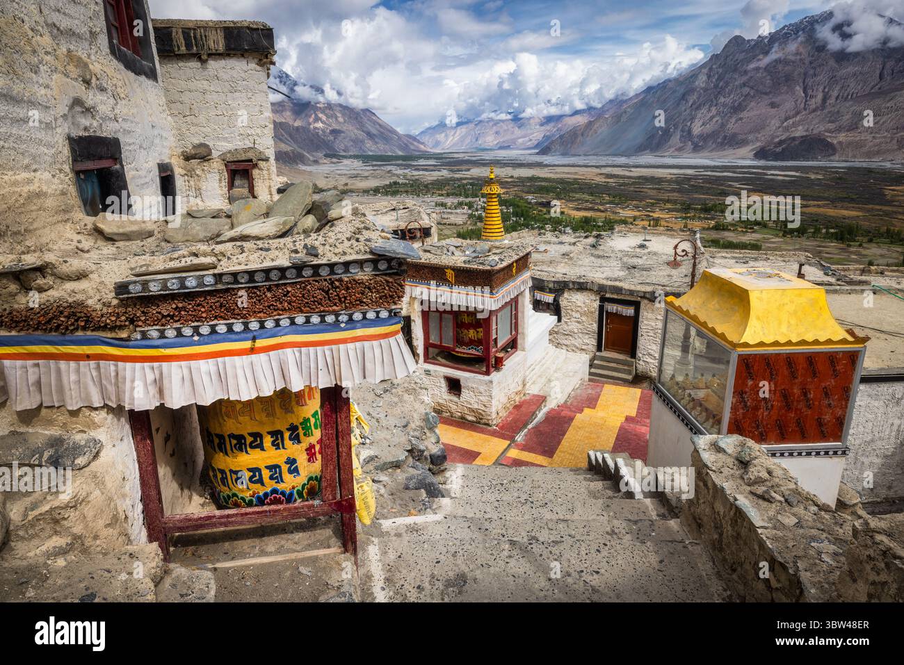 View of ancient monastery architecture blending with the stark ...