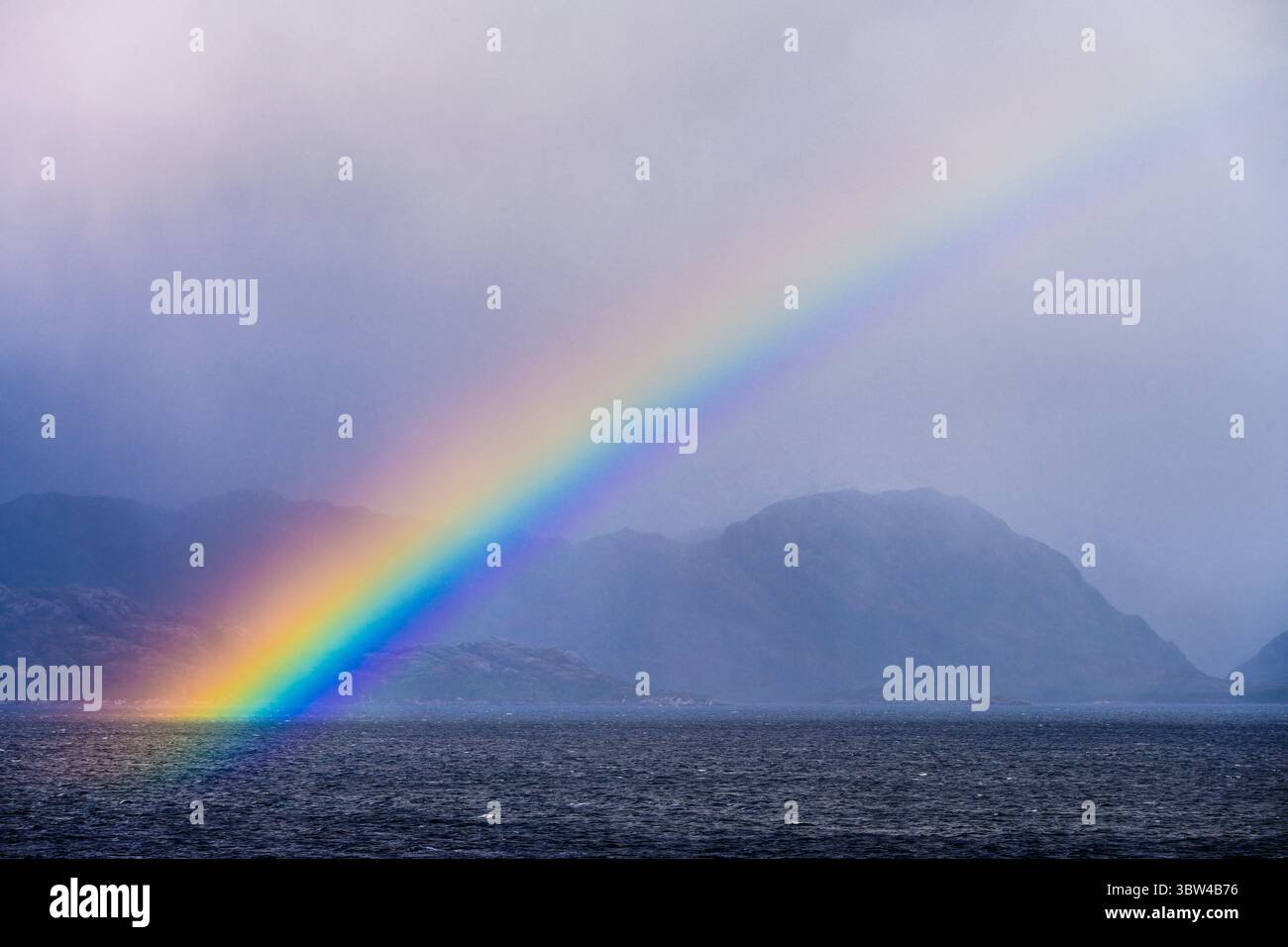 Squall and rainbow in the Strait, Strait of Magellan, Patagonia, Chile ...