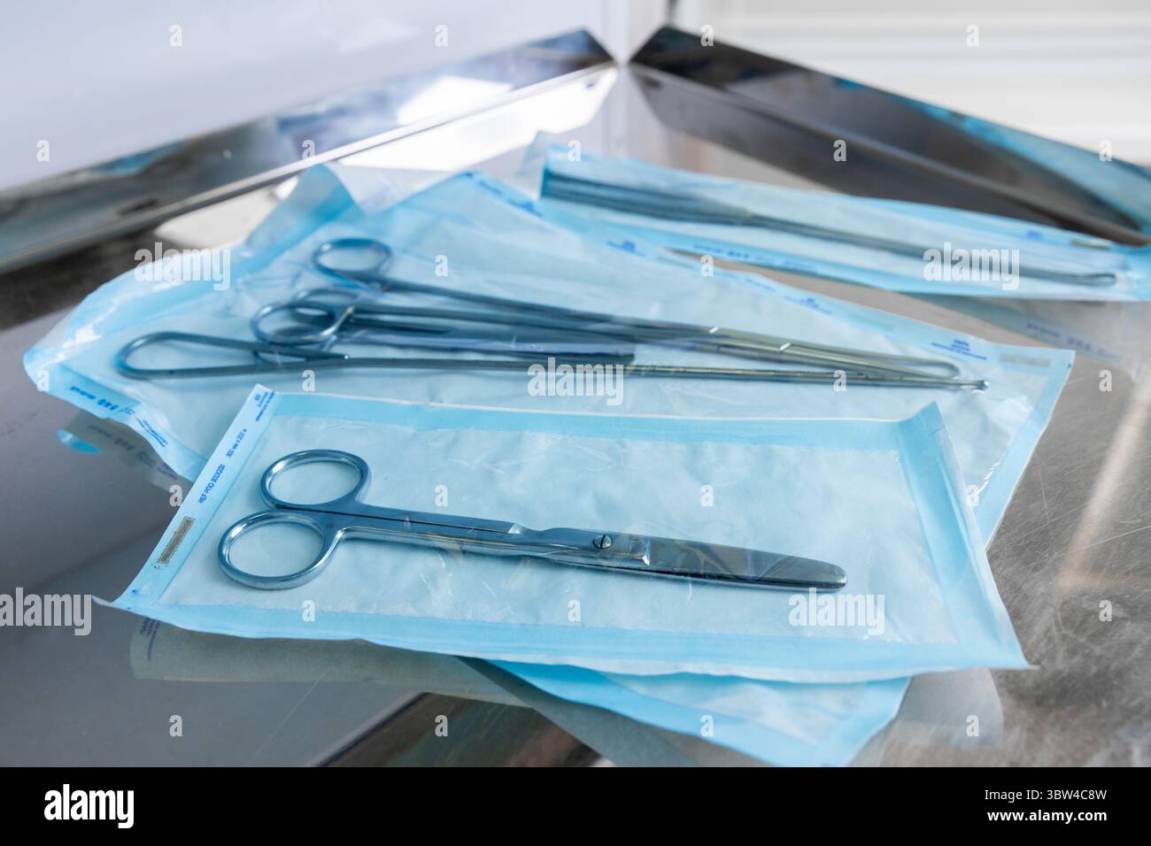 Assorted Surgical Scissors Safely Packaged in Sterile Blue Wrappers ...