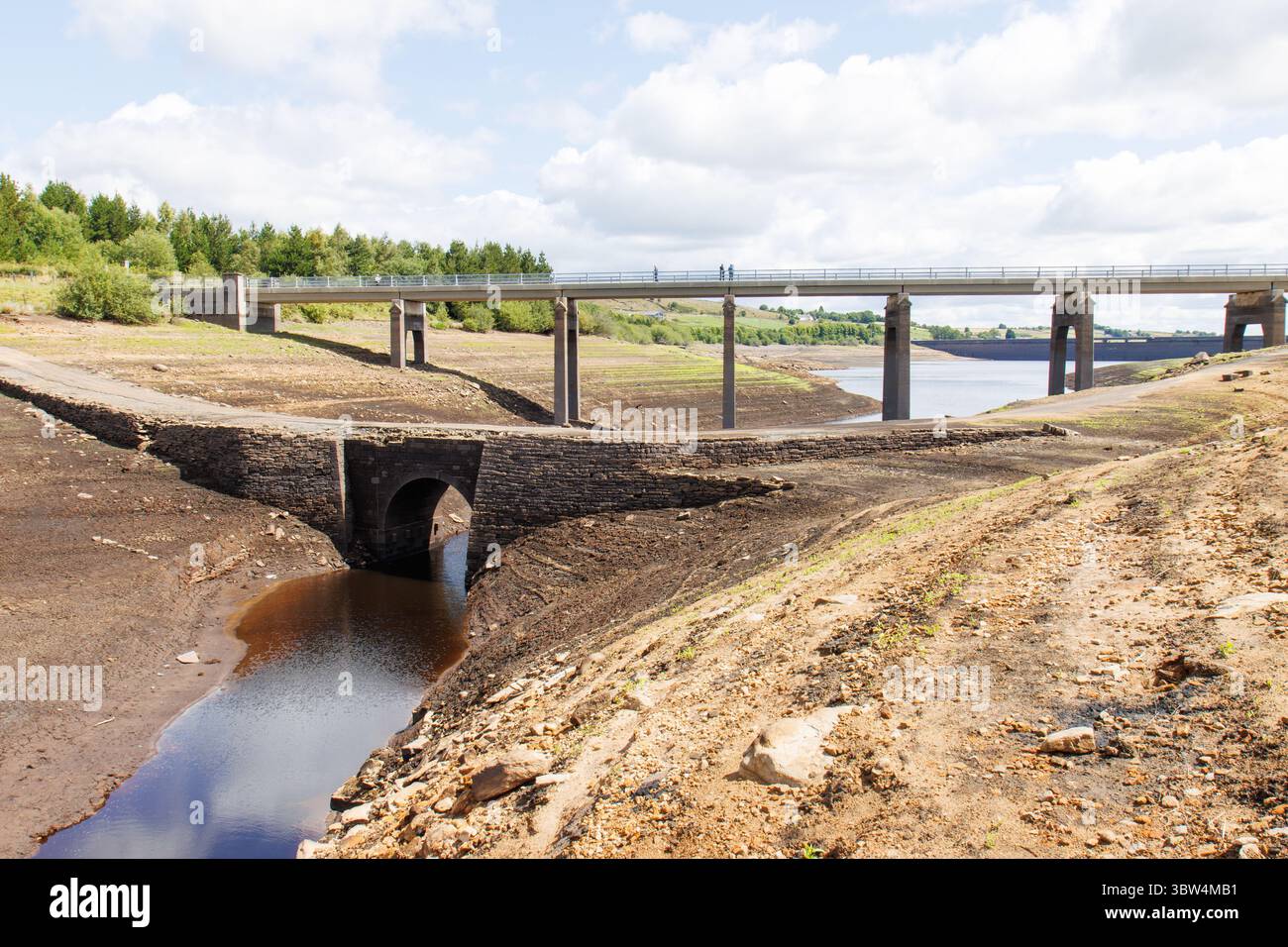 Baitings reservoir with low water and a hosepipe ban in summer 2025 ...