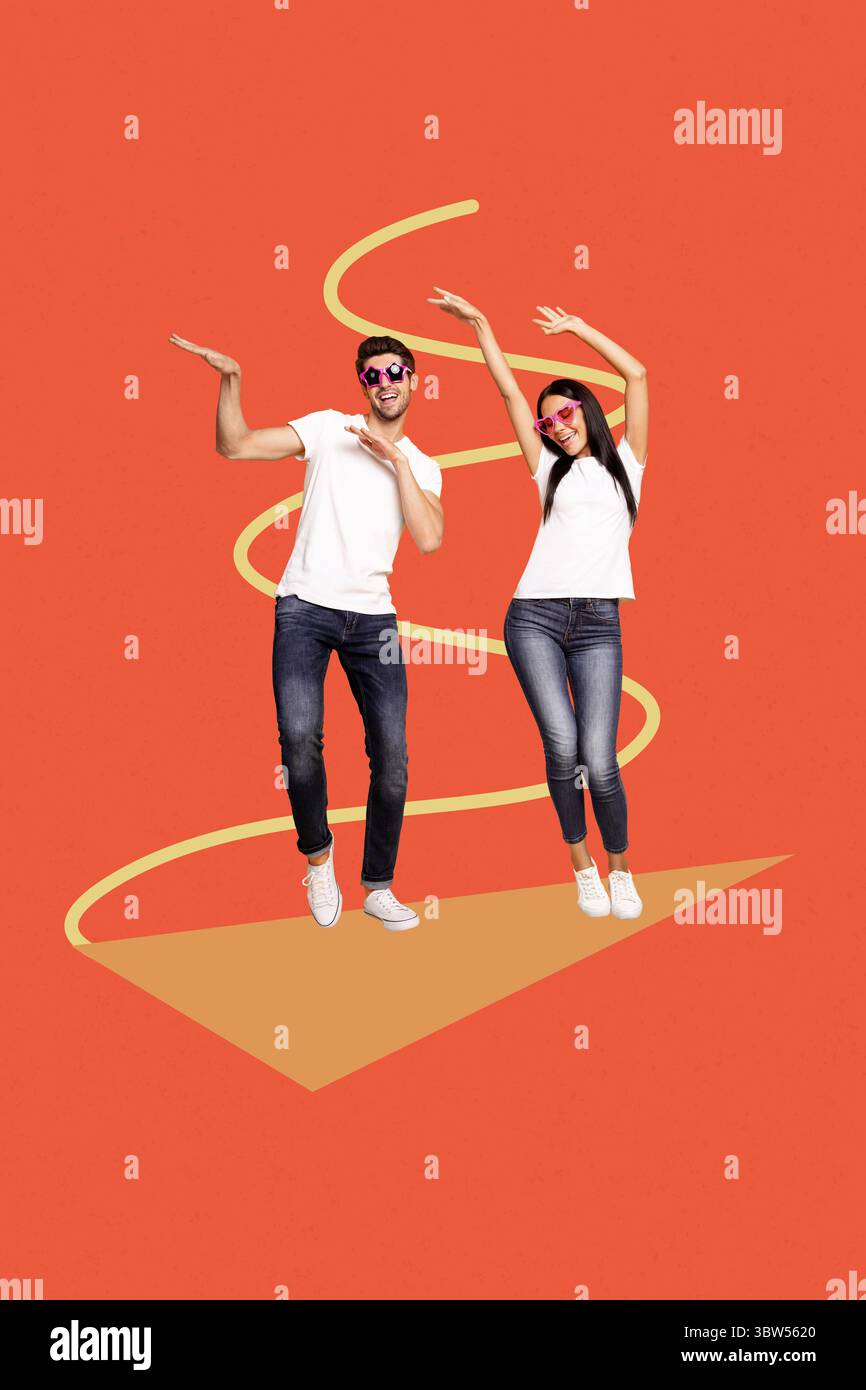 Image poster collage of person stand on triangle shape with string line ...