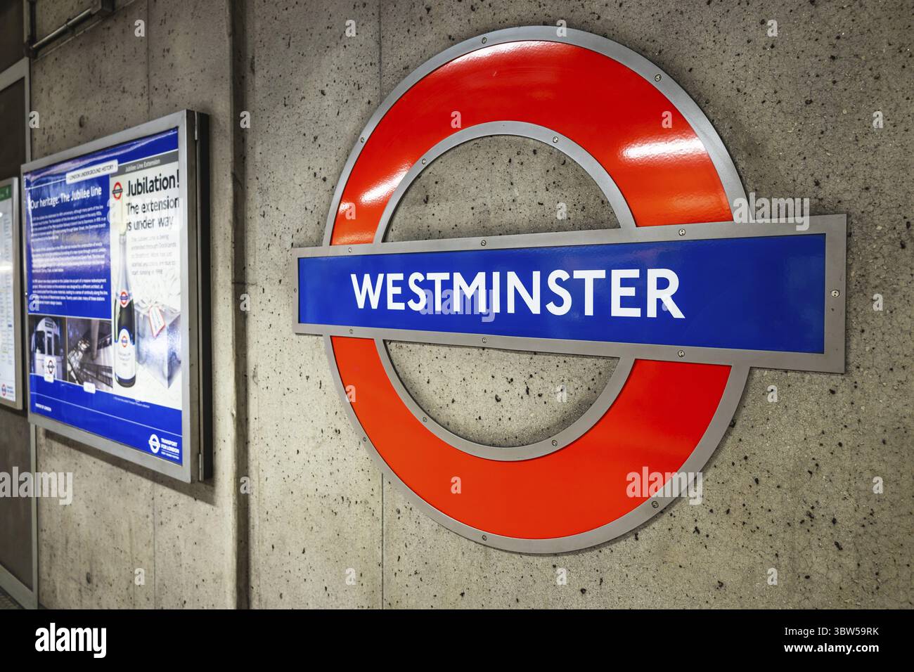 Westminster station roundel in the London Underground, showcasing ...
