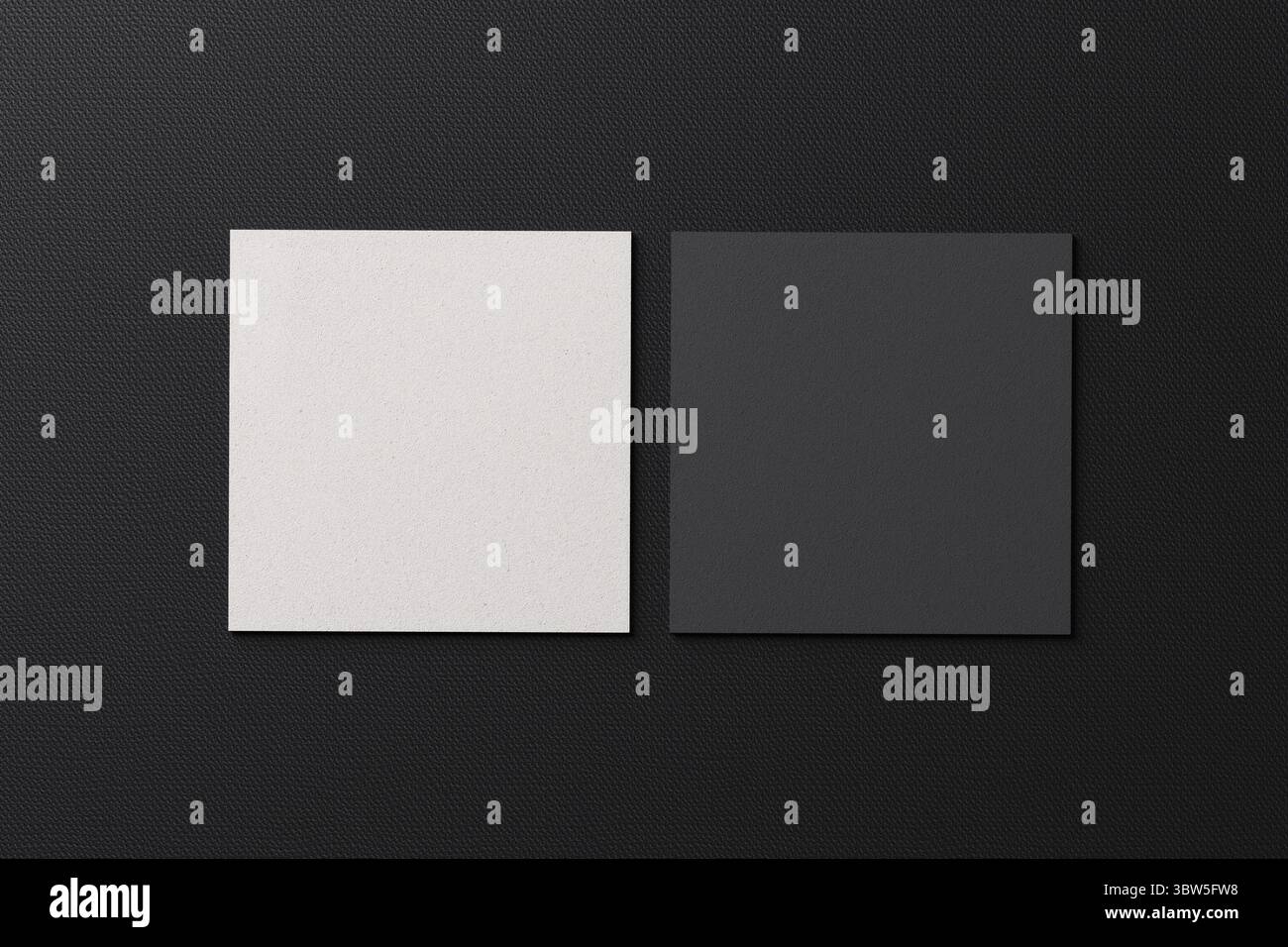 White square shape paper business card mockup on black modern fabric ...