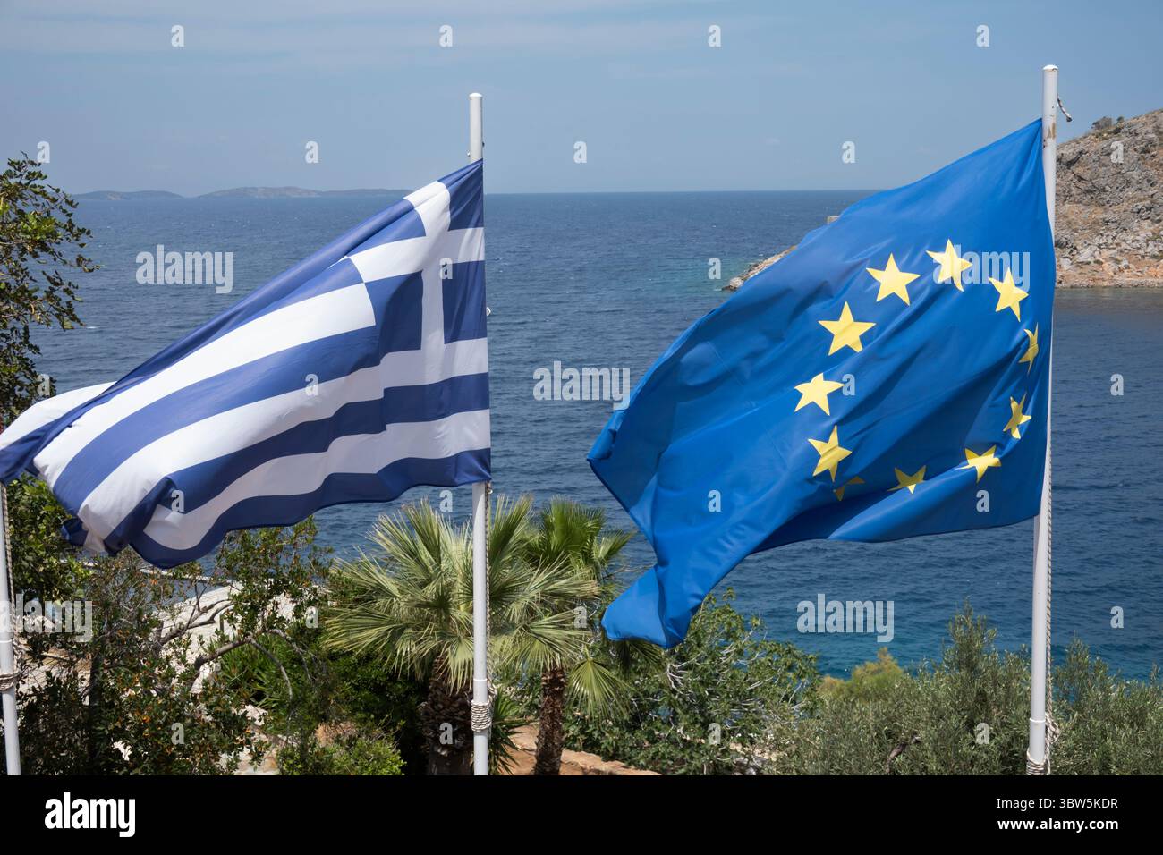 Greece greek flag flags flying summer hi-res stock photography and ...