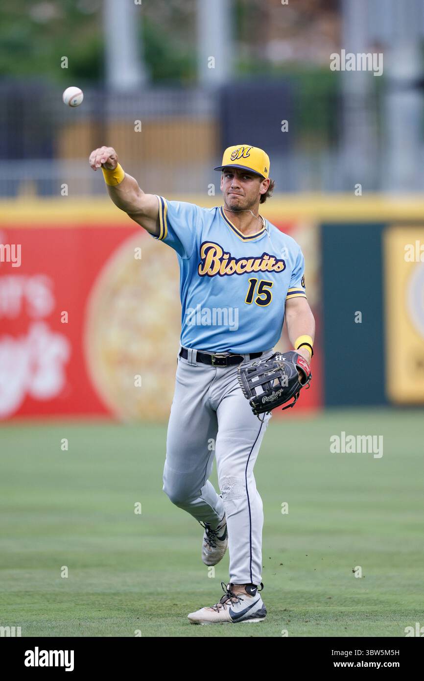 Montgomery Biscuits right fielder Colton Ledbetter (15) warms up prior ...