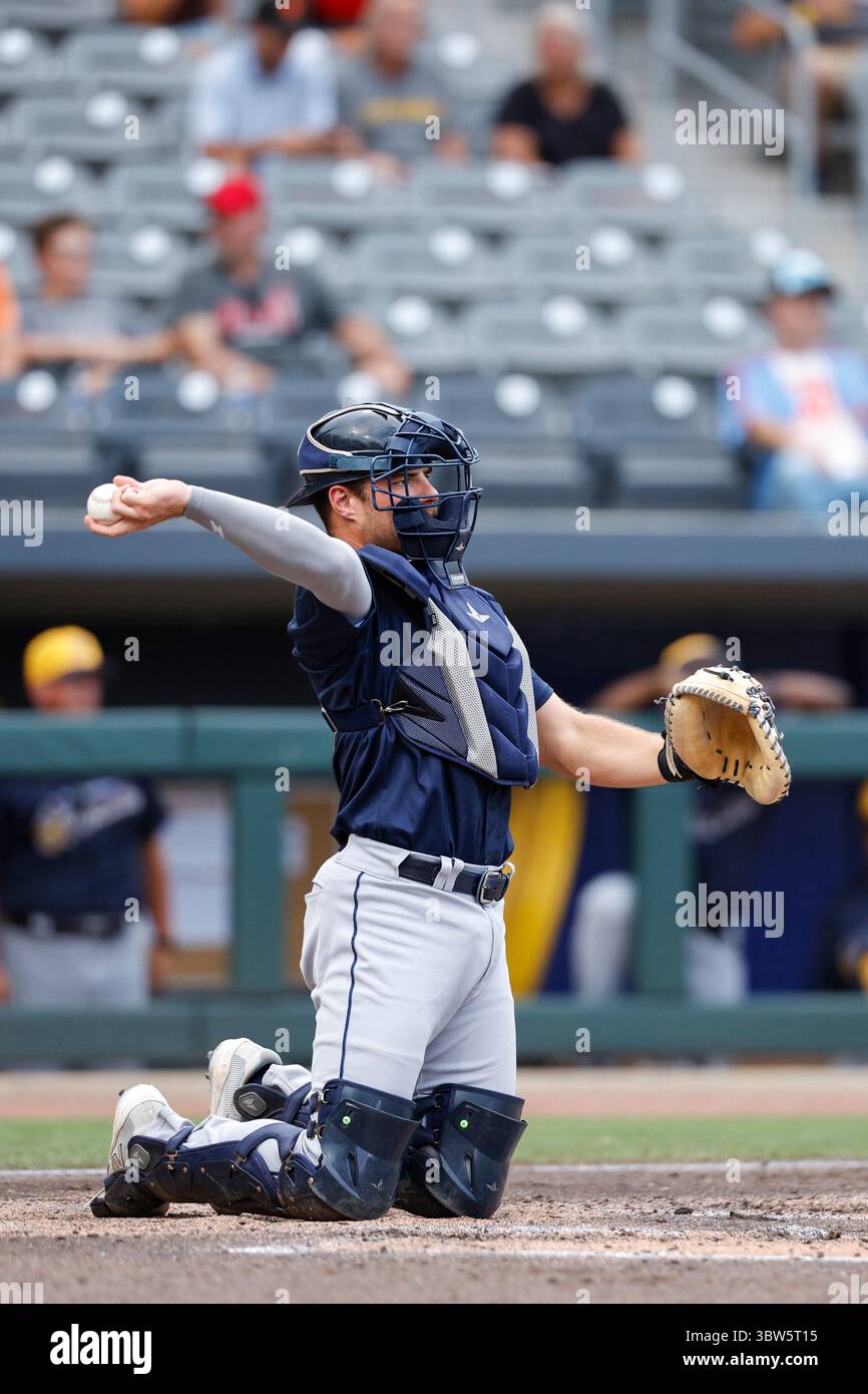 Montgomery Biscuits catcher Tatem Levins (12) on defense against the ...