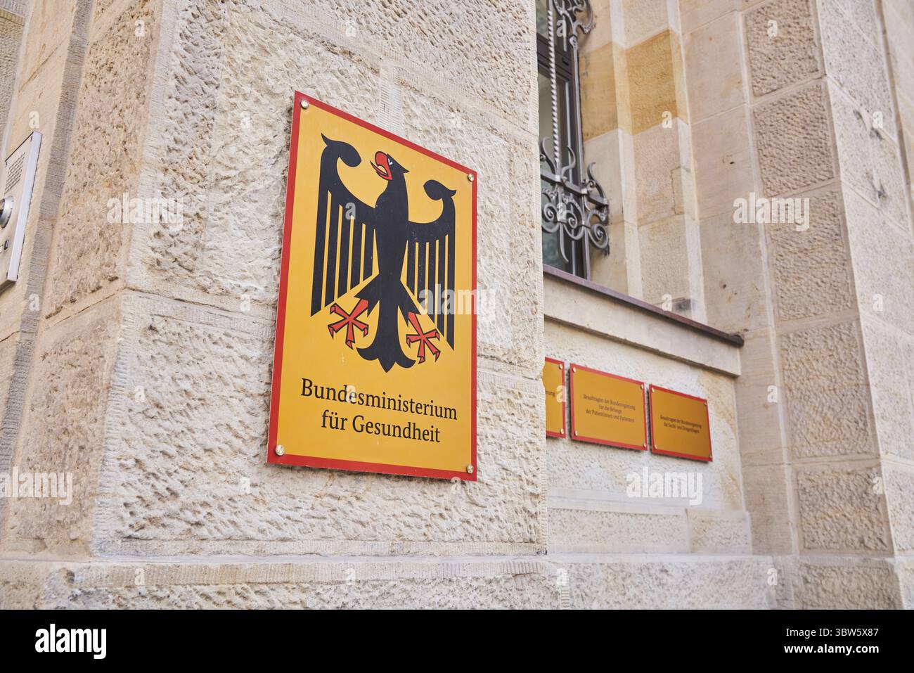 Sign Federal Ministry of Health on the building of the Ministry, Berlin ...