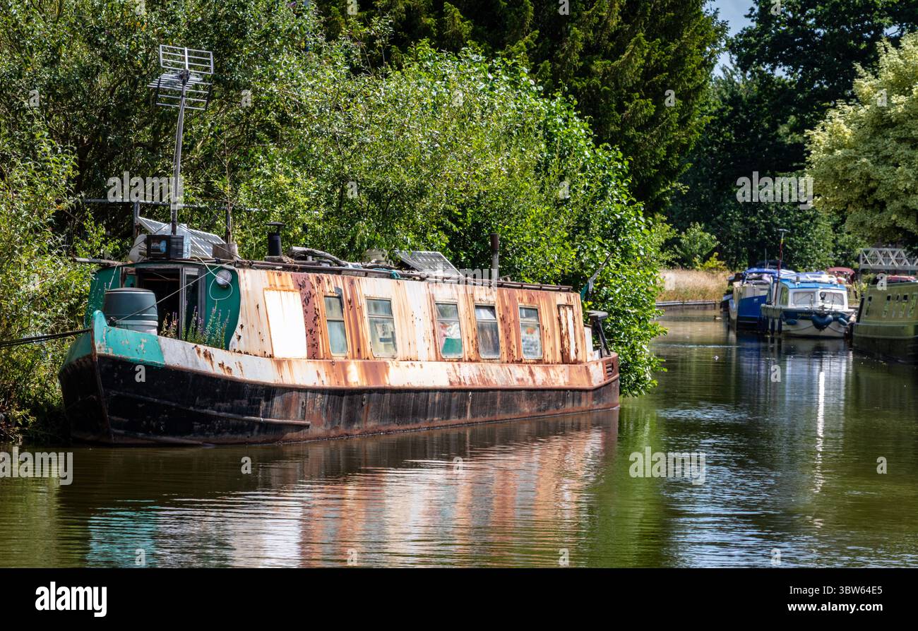 Canal barges on the Llangollen canal that crosses borders between ...