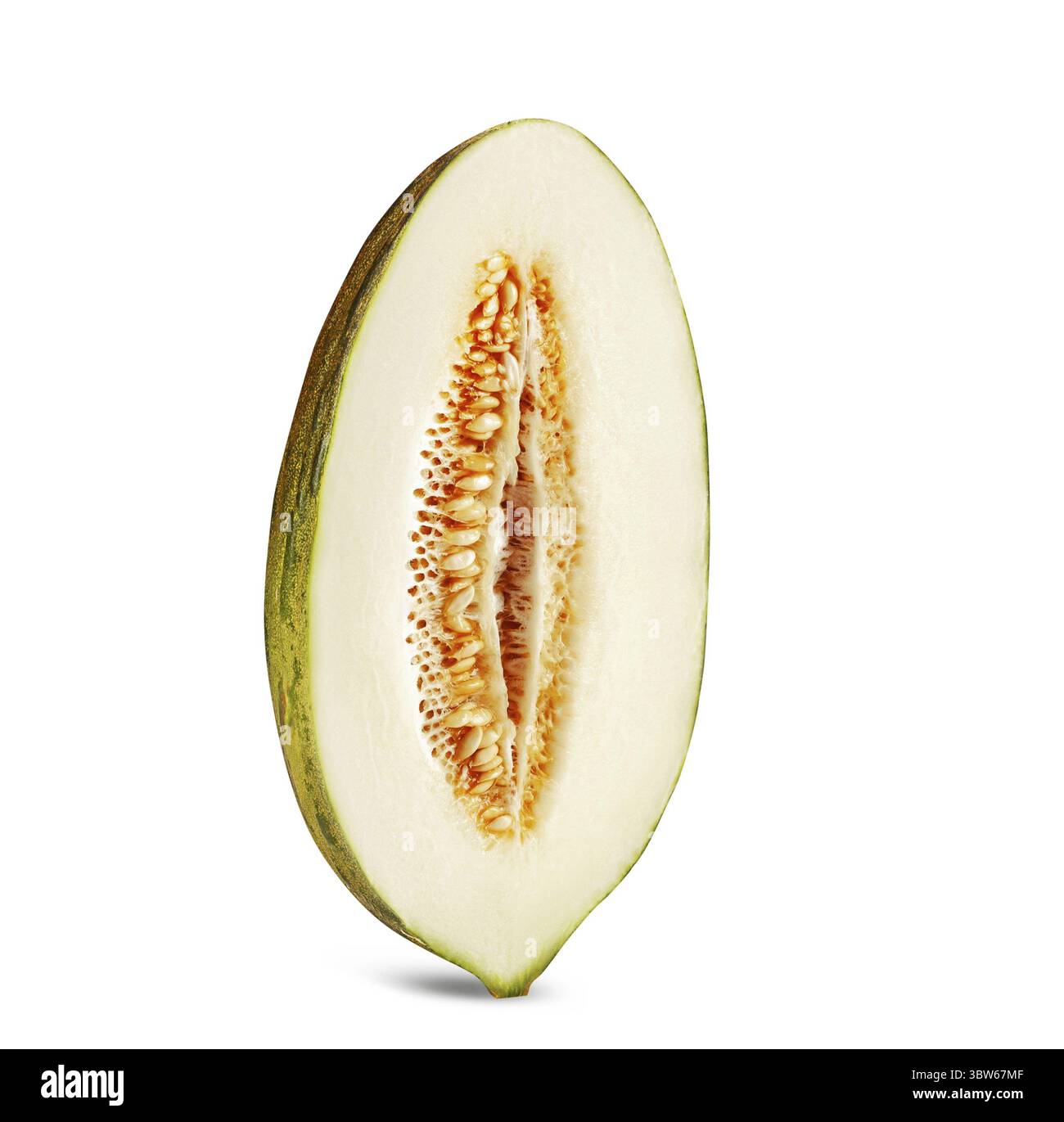 Half of a palatable, ripe, green tendral melon in a cross-section ...