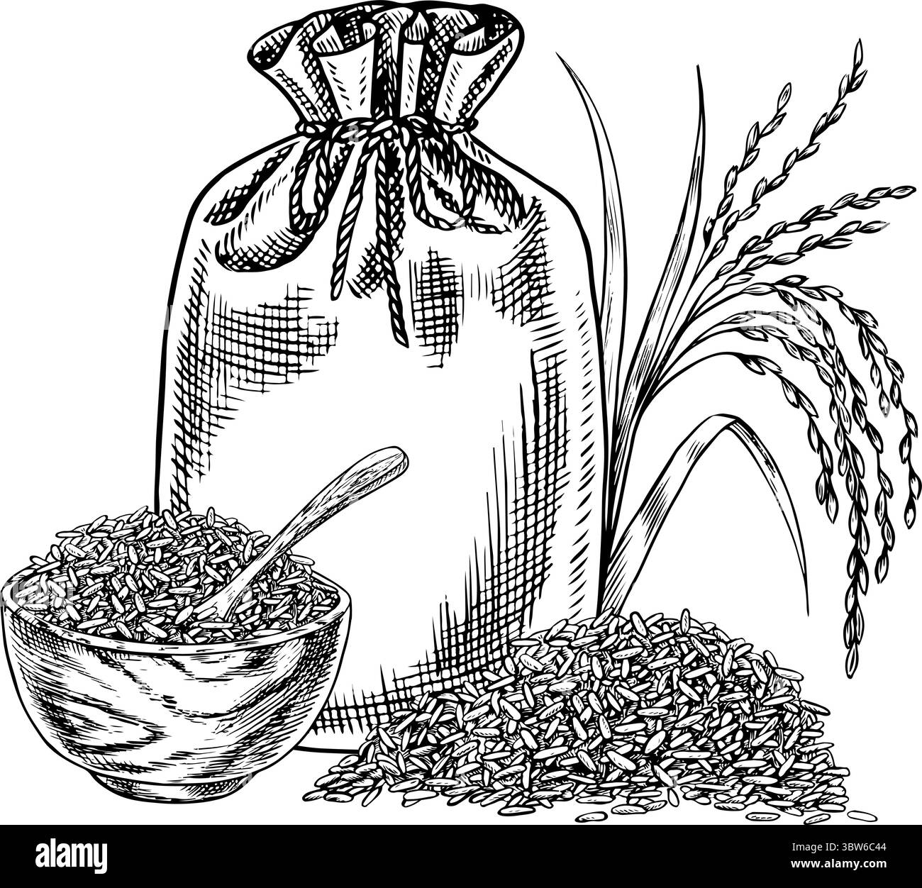 Illustration sack white rice Black and White Stock Photos & Images - Alamy