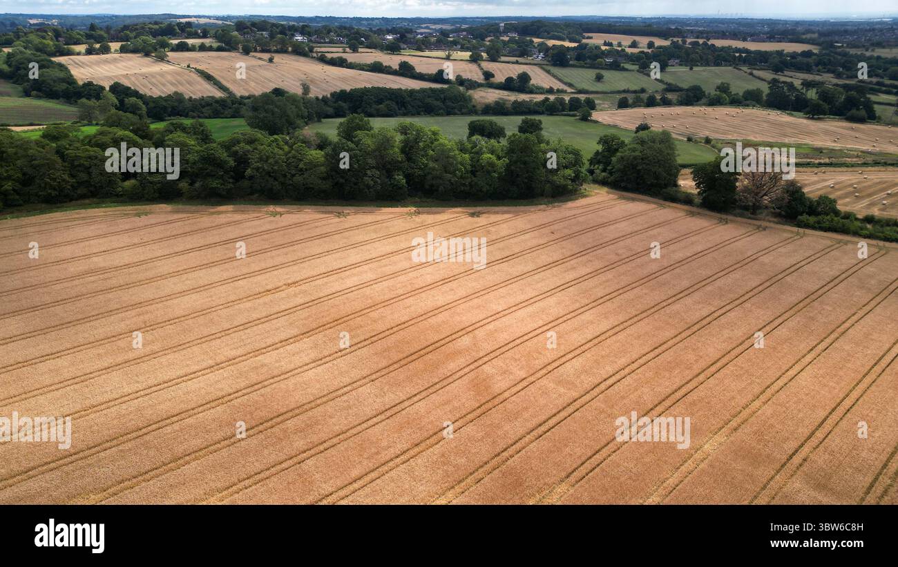 Dry fields and countryside over Quarndon in Derbyshire. The East and ...