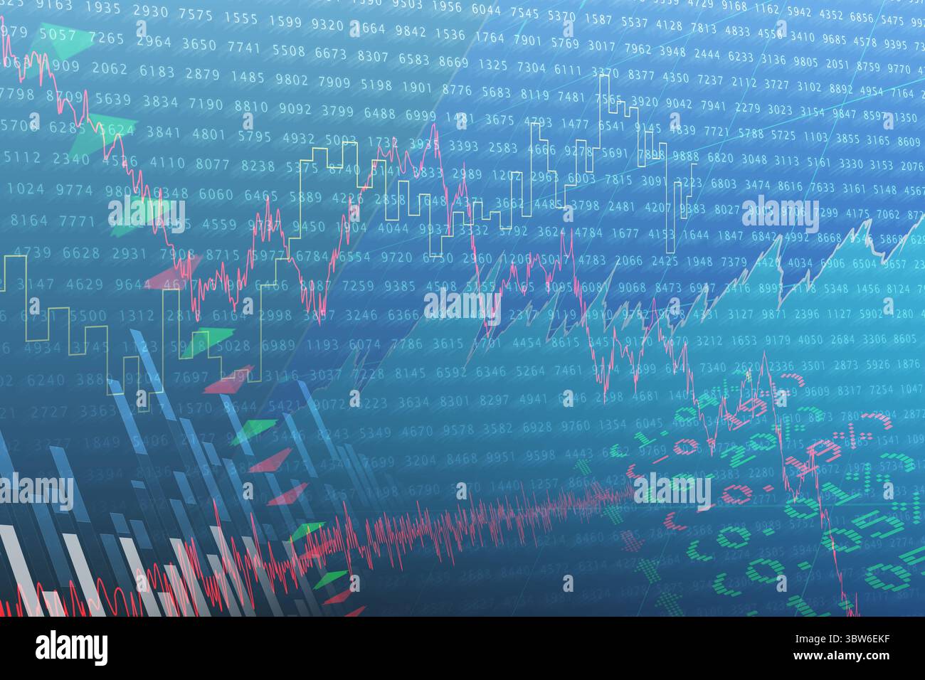 Financial market visualization is showing charts, arrows and data ...