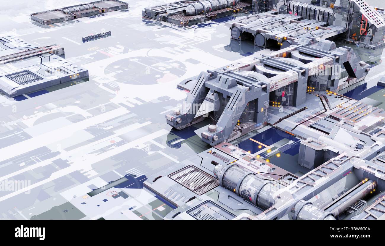 Space military base with innovative construction technology background ...