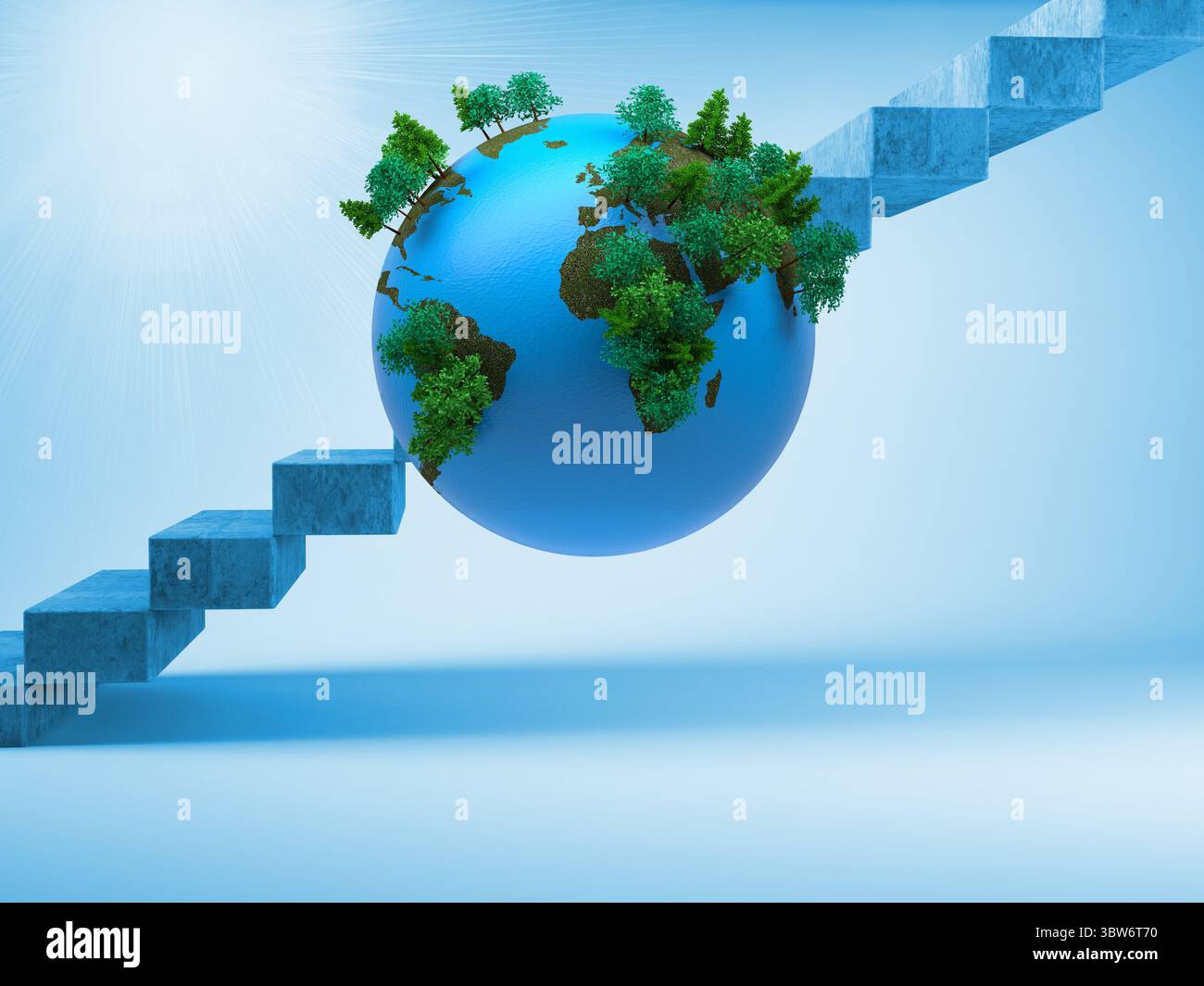 3D Earth sphere is featuring green trees on brown continents, showing ...