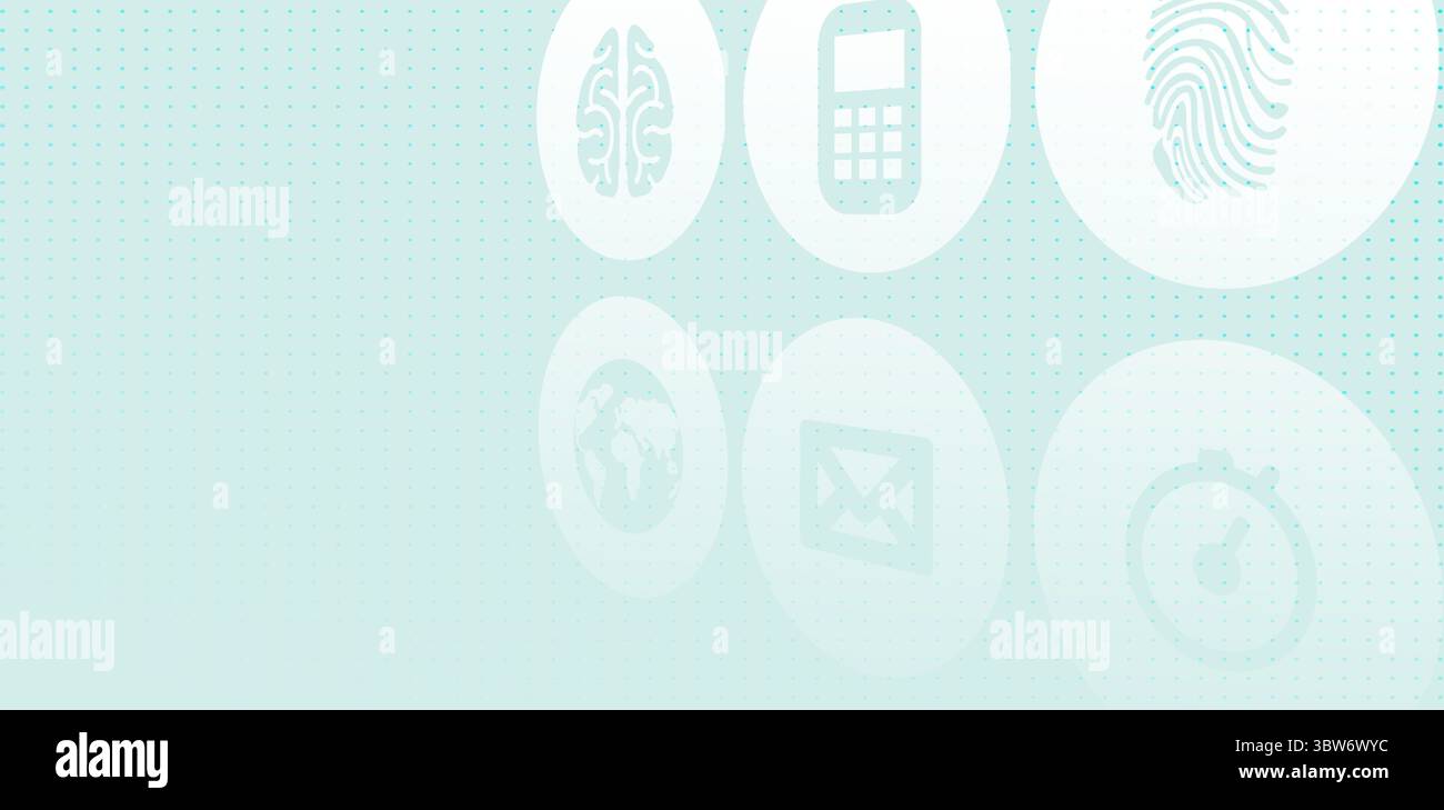 Displaying six floating white tech icons on pale turquoise gradient ...