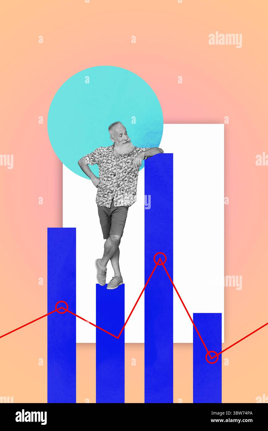 Collage Featuring Excited Business person With Business Chart Pie Graph ...