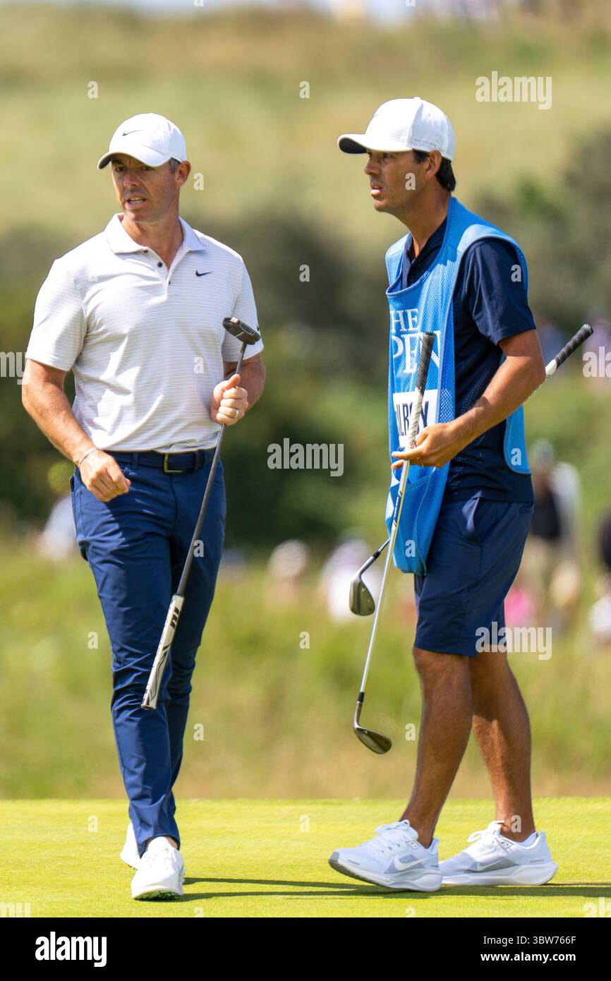 Portrush, Ireland. 16th July 2025. Rory McIlroy and his caddie Harry ...