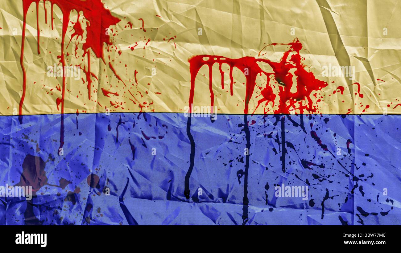 Blood stains on the flag of Ukraine state symbol background war Stock ...