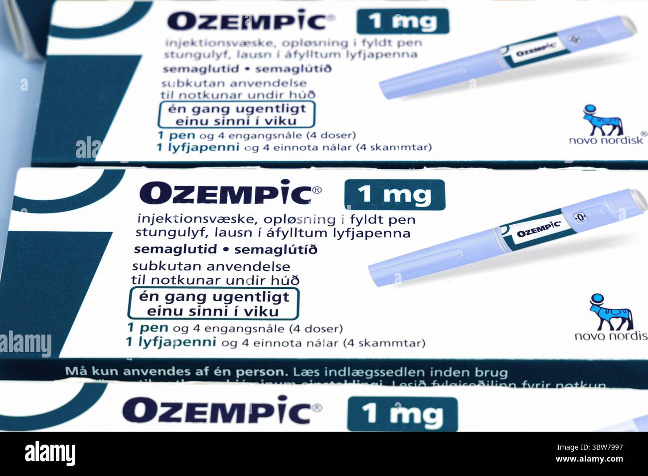 Ozempic boxes with injections for weight loss or diabetes. Copenhagen ...
