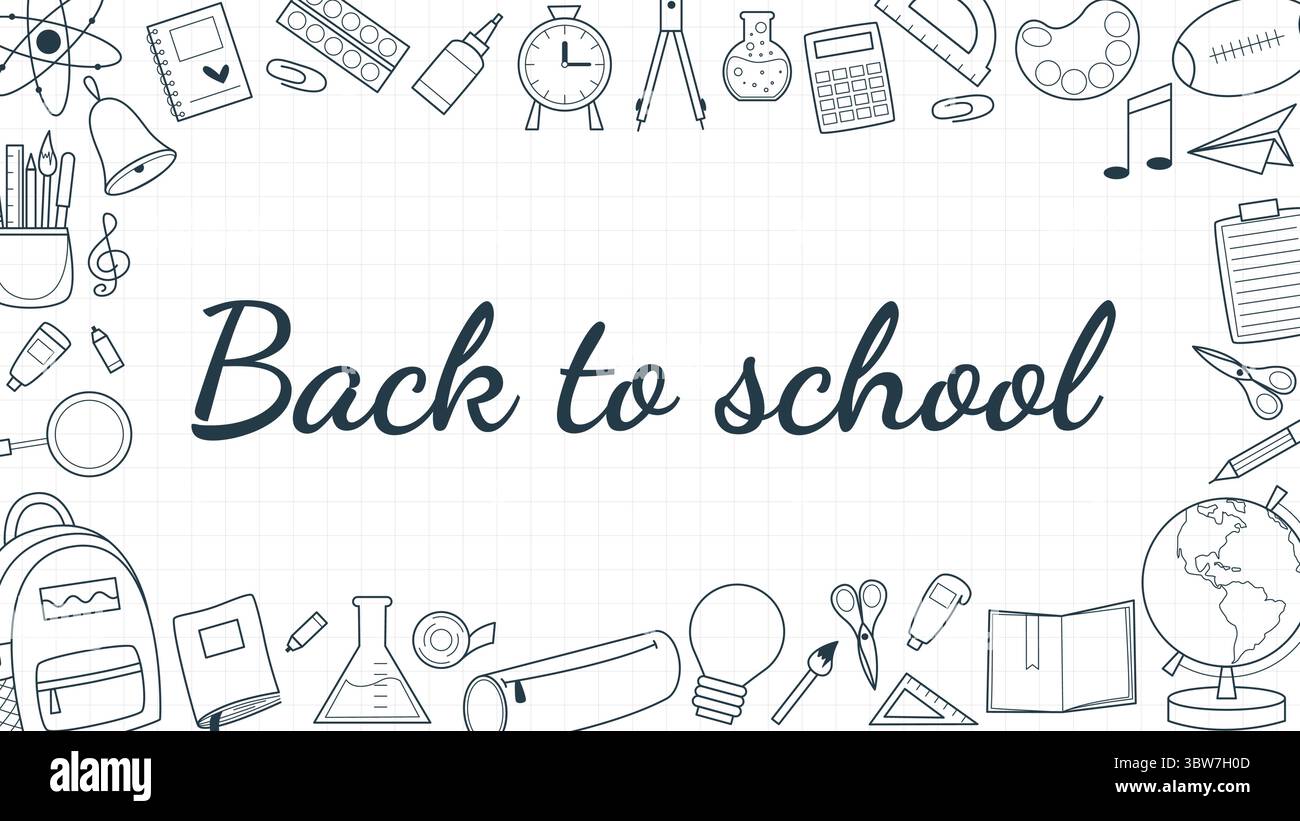 Horizontal layout of squared paper and text back to school. Border with ...