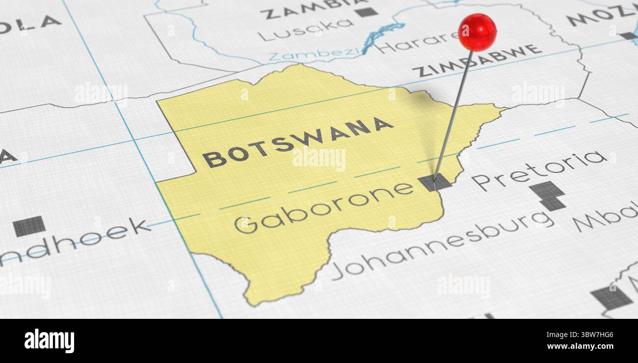 Botswana, Gaborone - push pin on political map - 3D illustration Stock Photo - Alamy