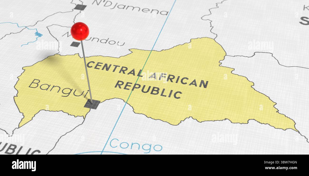 Central African Republic, Bangui - push pin on political map - 3D ...