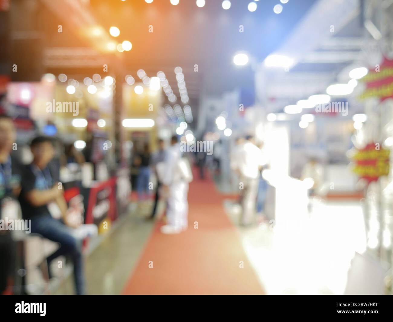 Blurry background of exhibition expo with crowd people in convention ...