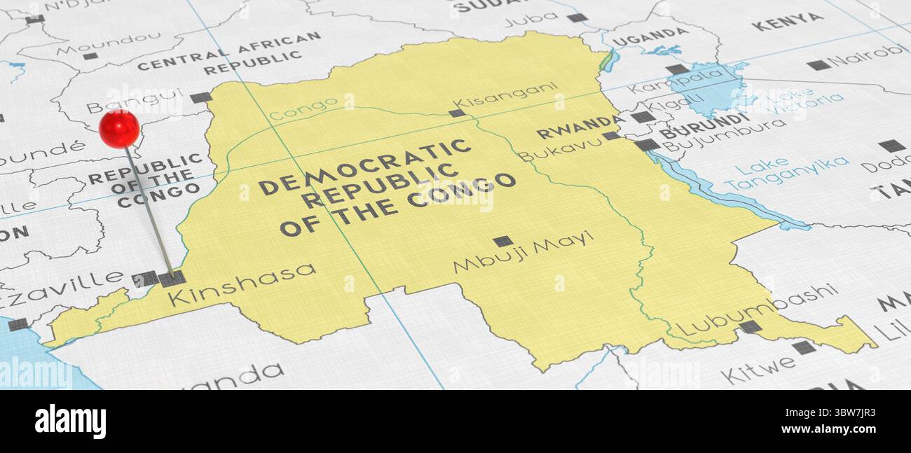Democratic Republic of the Congo, Kinshasa - push pin on political map ...