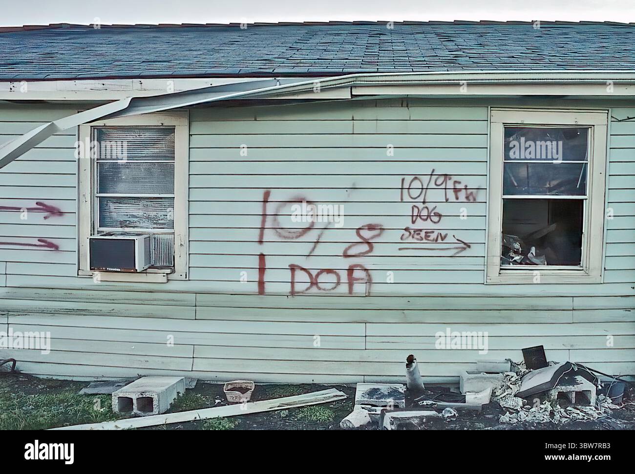 New Orleans, LA, USA - 2006: Destroyed home with markings left by first ...