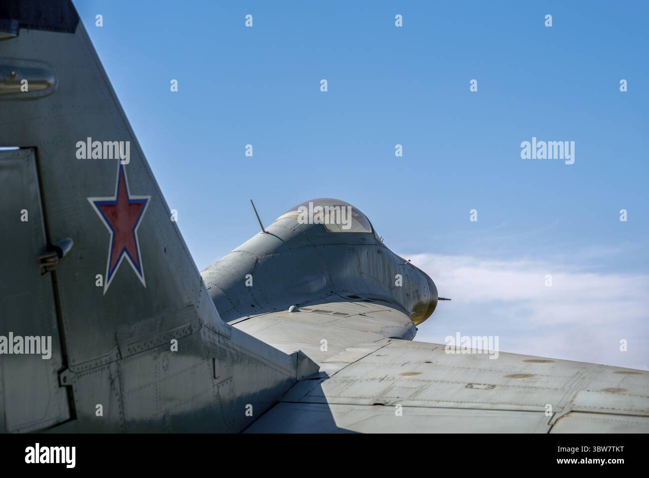 Russian military aircraft fighter with a red star on the wing and a ...
