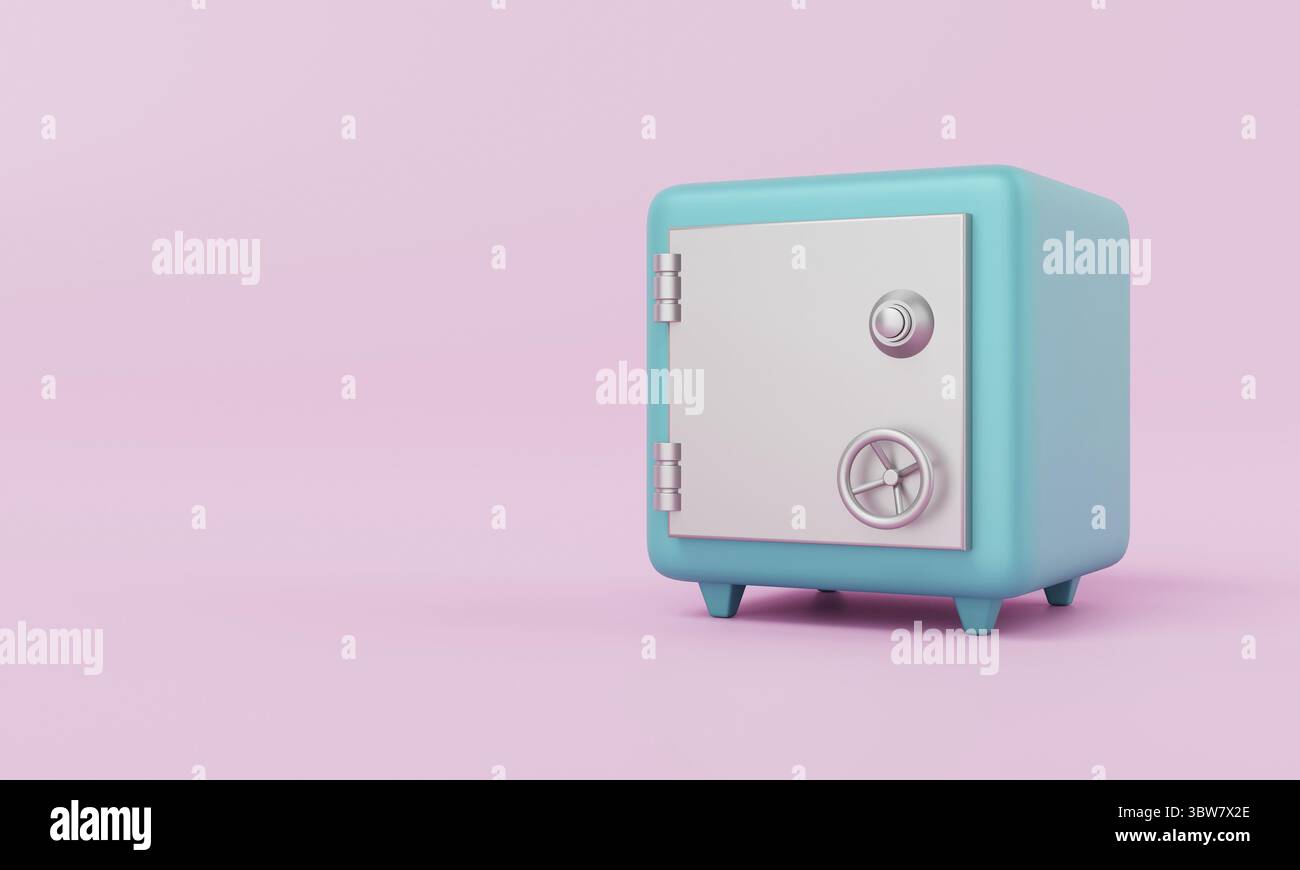 Blue safe box pink background. Financial economic and money savings ...