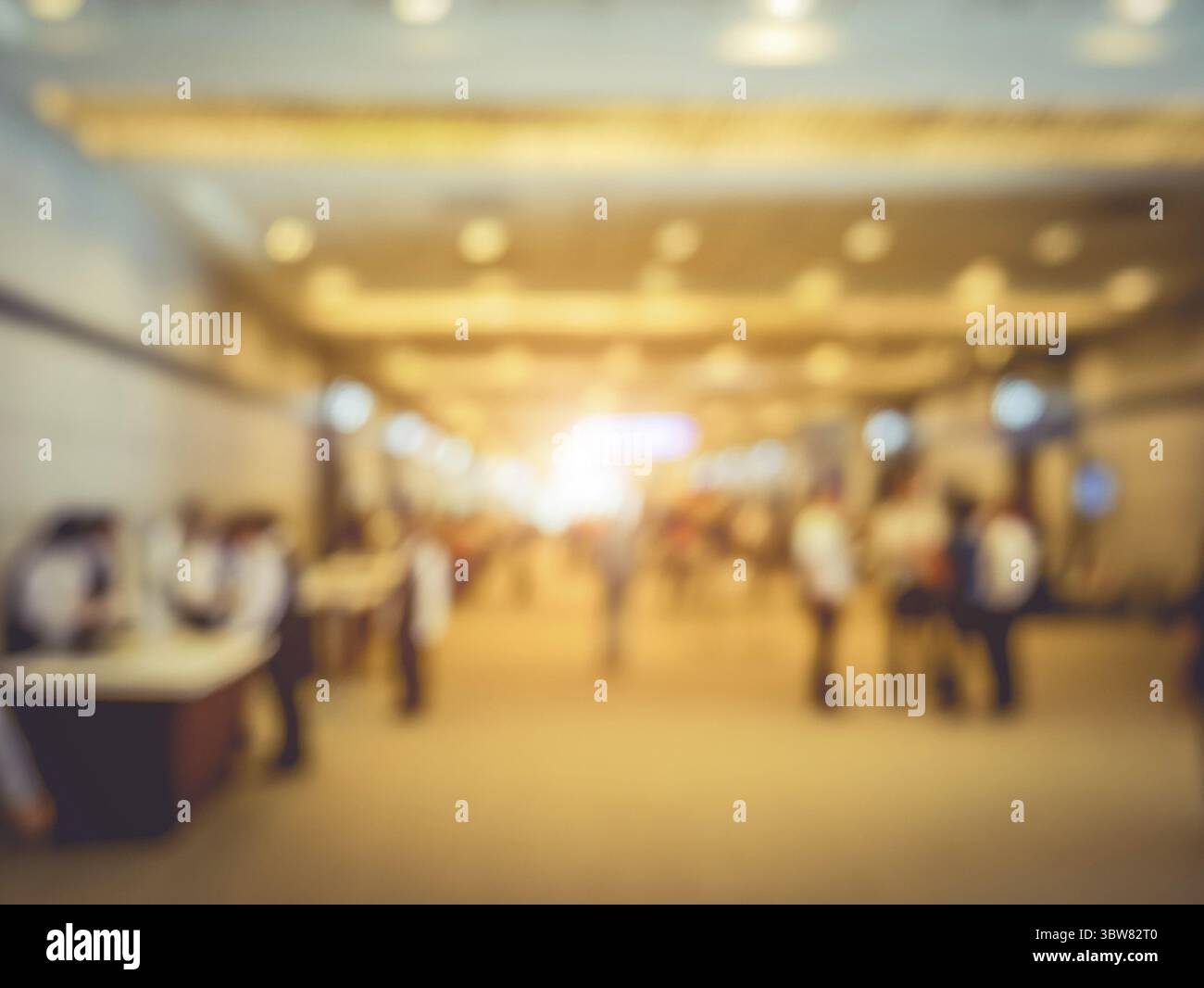 Blurry background of exhibition expo with crowd people in convention ...