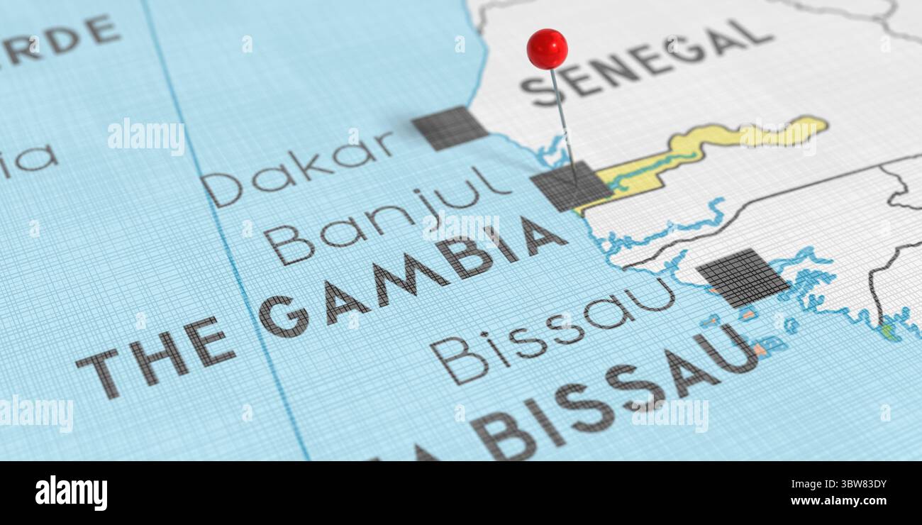 Gambia, Banjul - push pin on political map - 3D illustration Stock ...