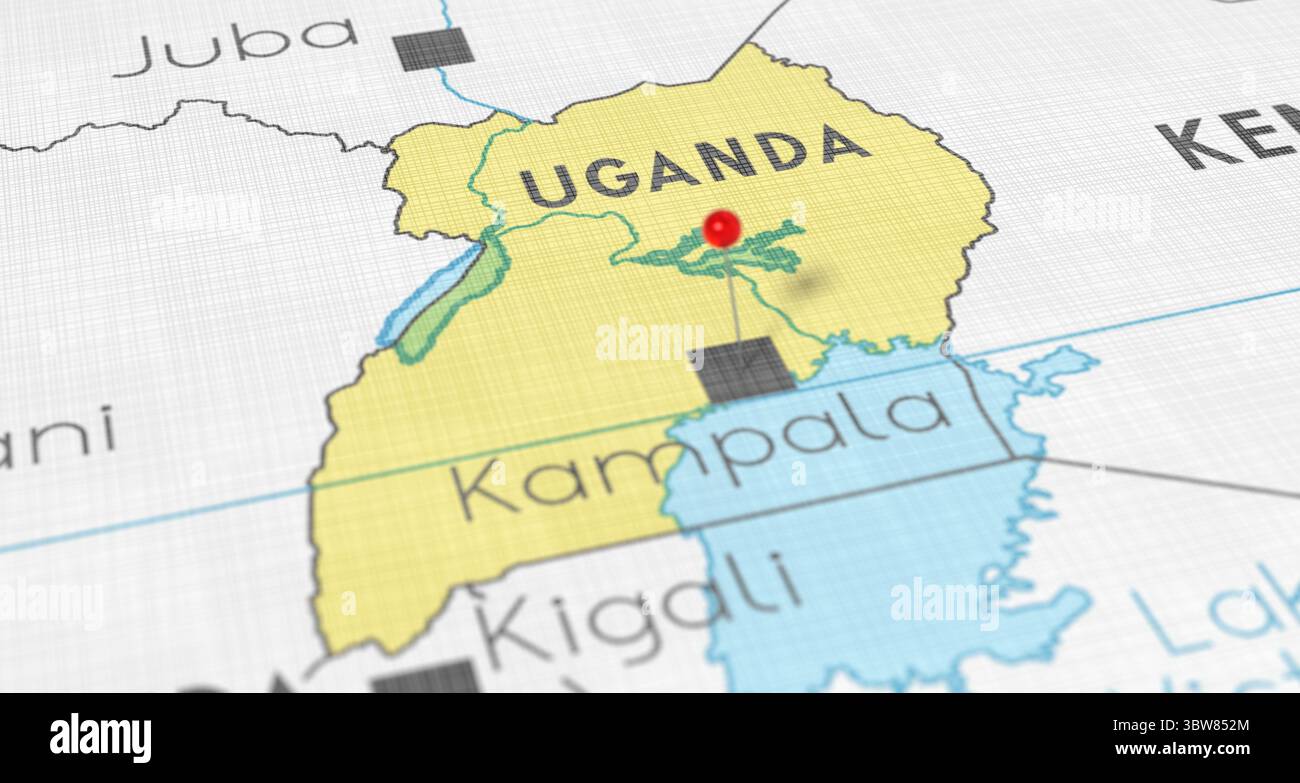 Uganda, Kampala - push pin on political map - 3D illustration Stock ...