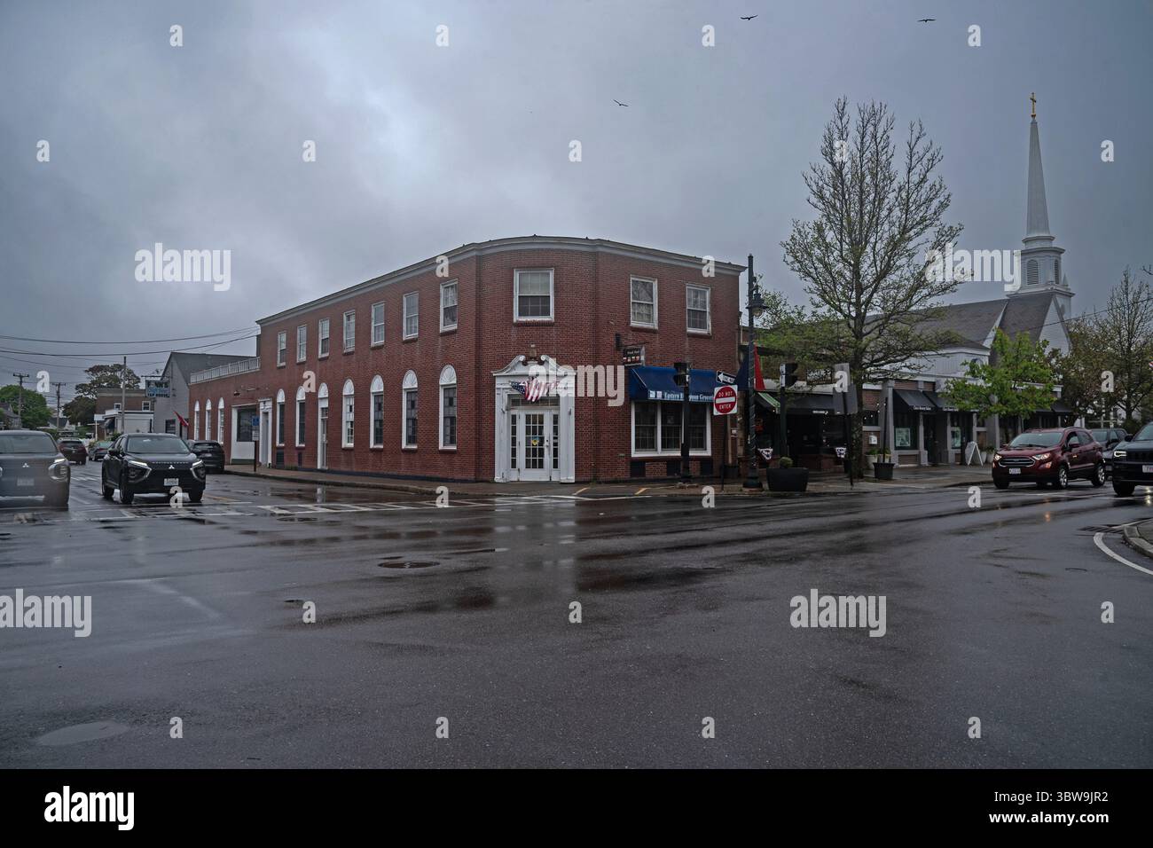 Street of Hyannis .Rainy dayis, largest of the seven villages in the town of Barnstable ...