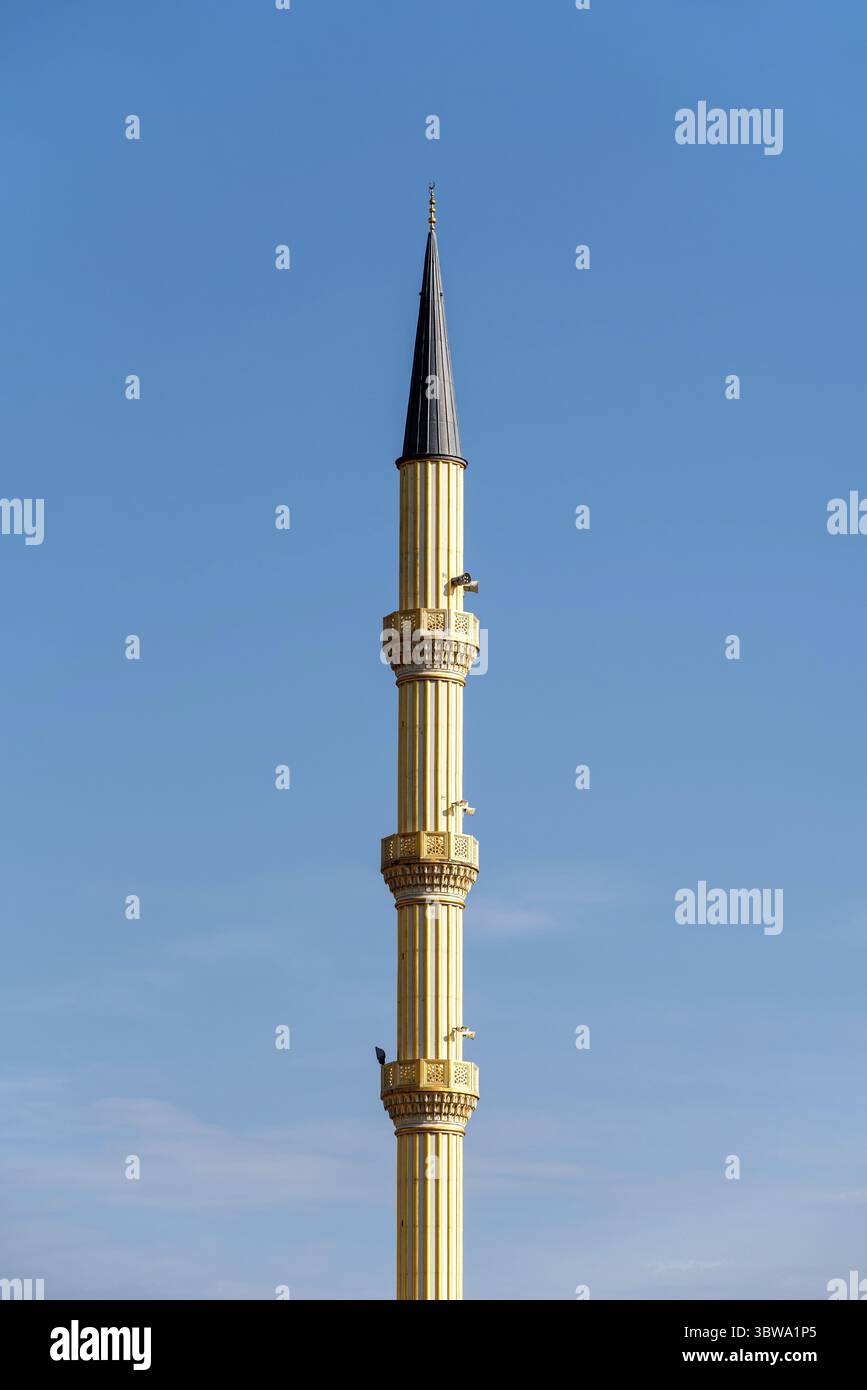 One minaret of traditional Islamic mosque in Grozny Chechnya Russia ...