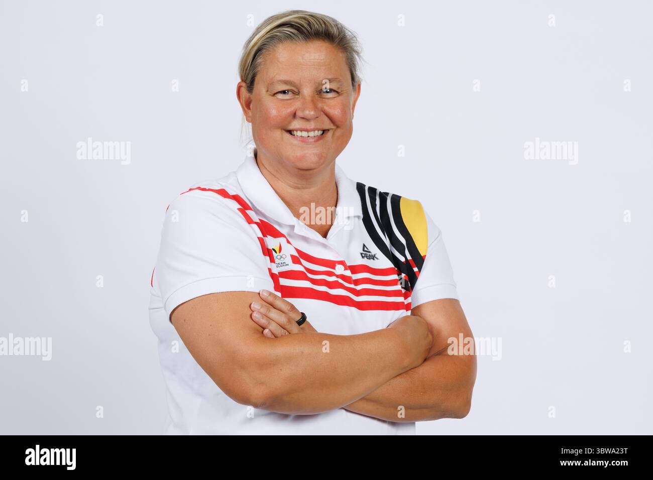 Coach Brigitte Becue poses during a team building of Team Belgium in ...