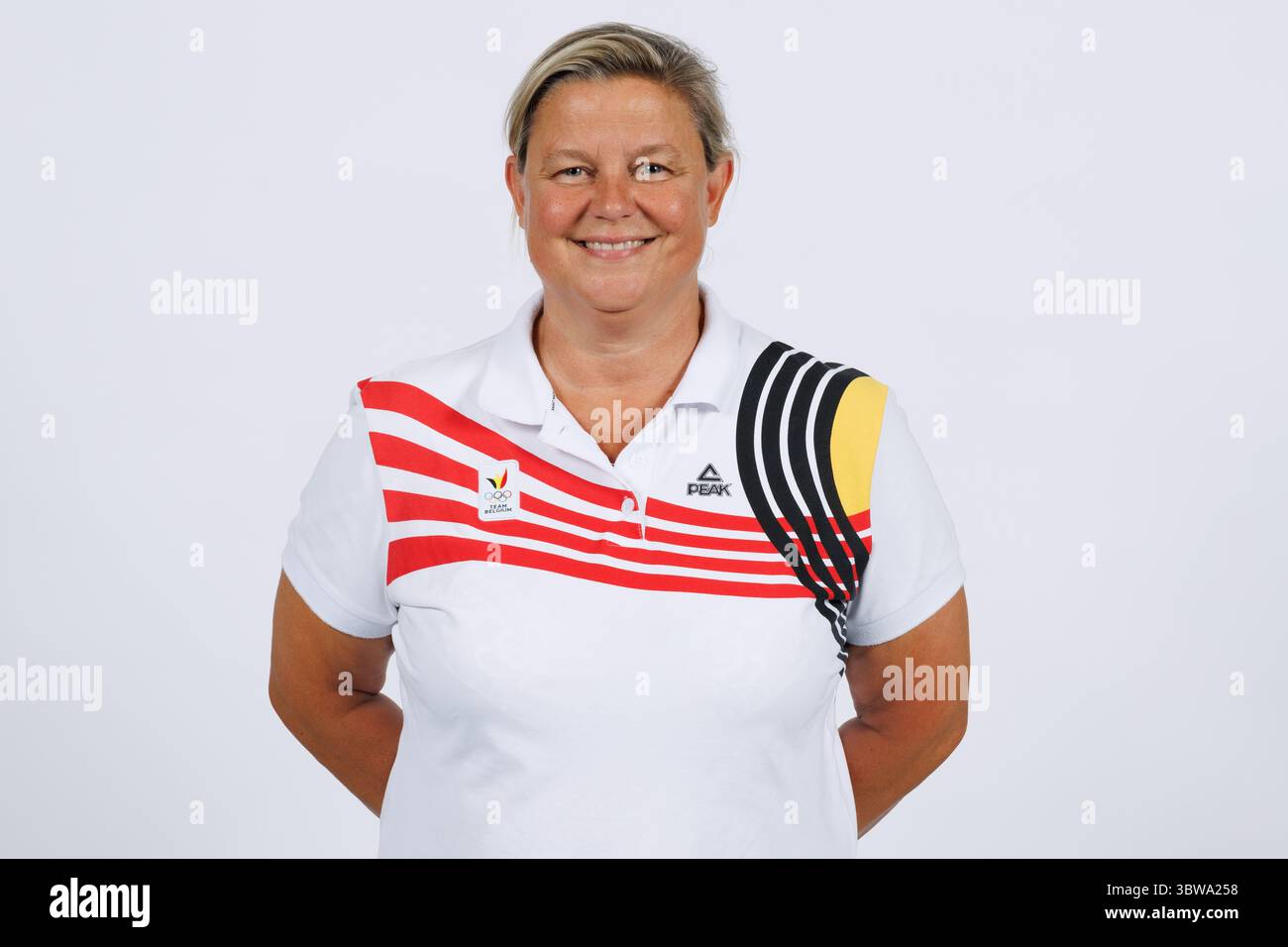 Coach Brigitte Becue poses during a team building of Team Belgium in ...