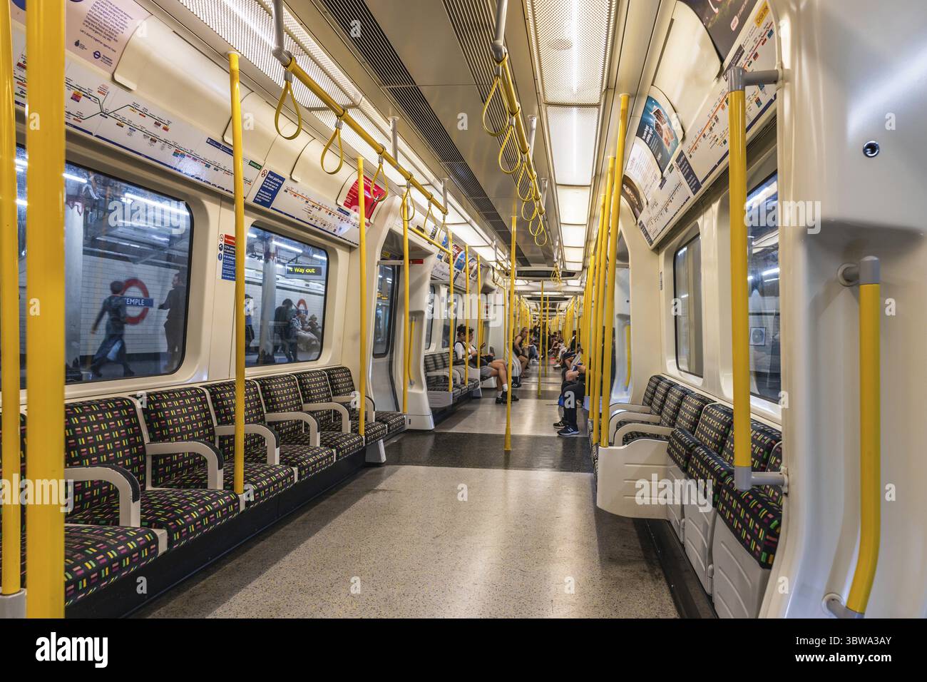 Explore the modern interior of a London Underground train, featuring ...