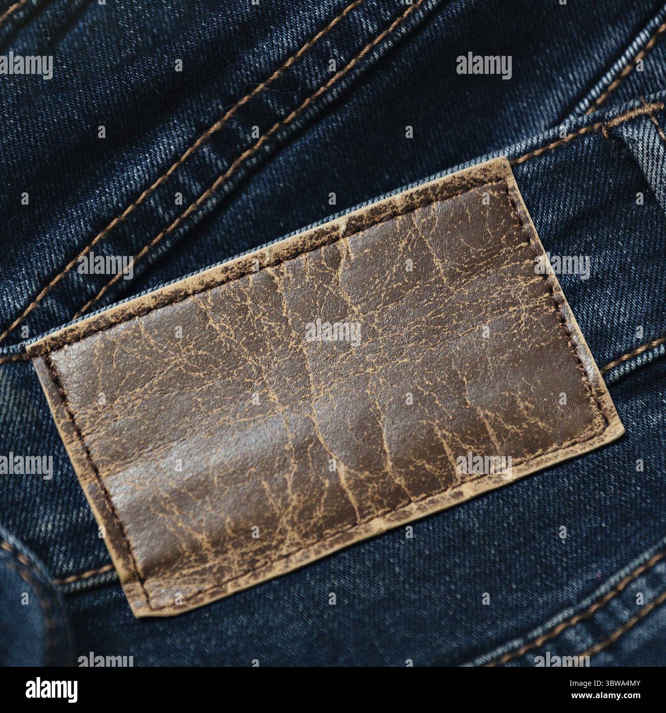 Label or leather label on jeans with space to copy. Blank for applying ...
