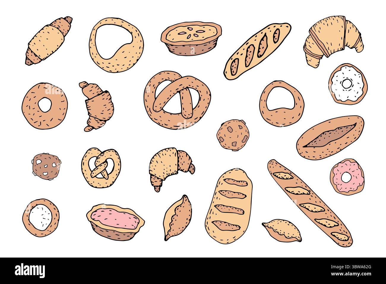 Bakery assortment illustration. Different types baked goods ...
