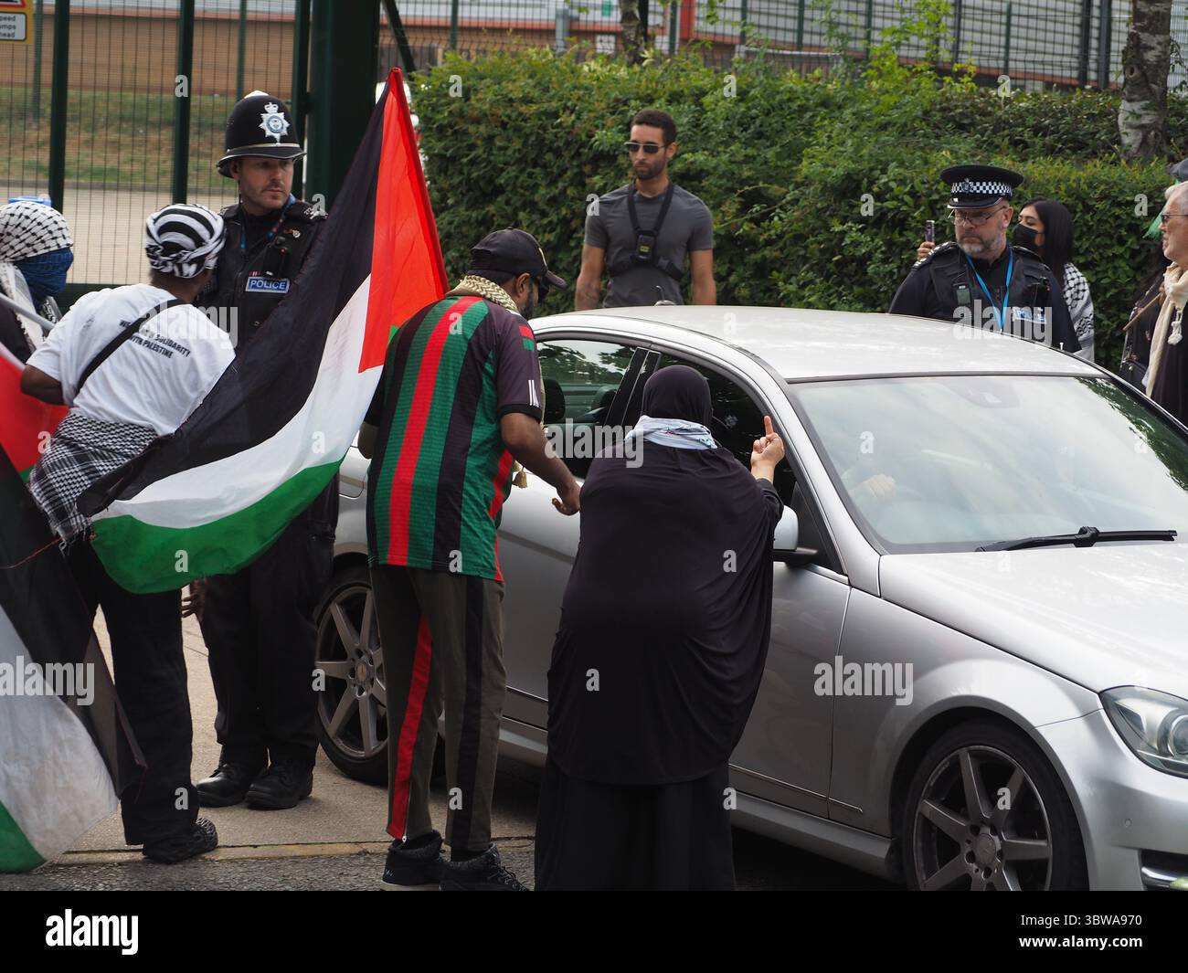 Pro-Palestinian protesters gather outside the Elbit-owned UaV Tactical ...