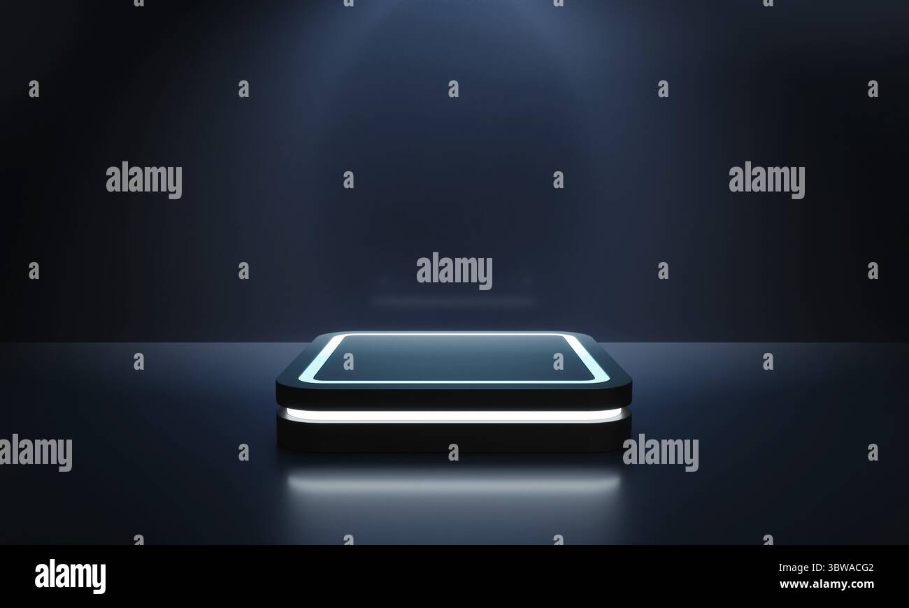 Modern product showcase sci-fi podium with blue green glowing light ...