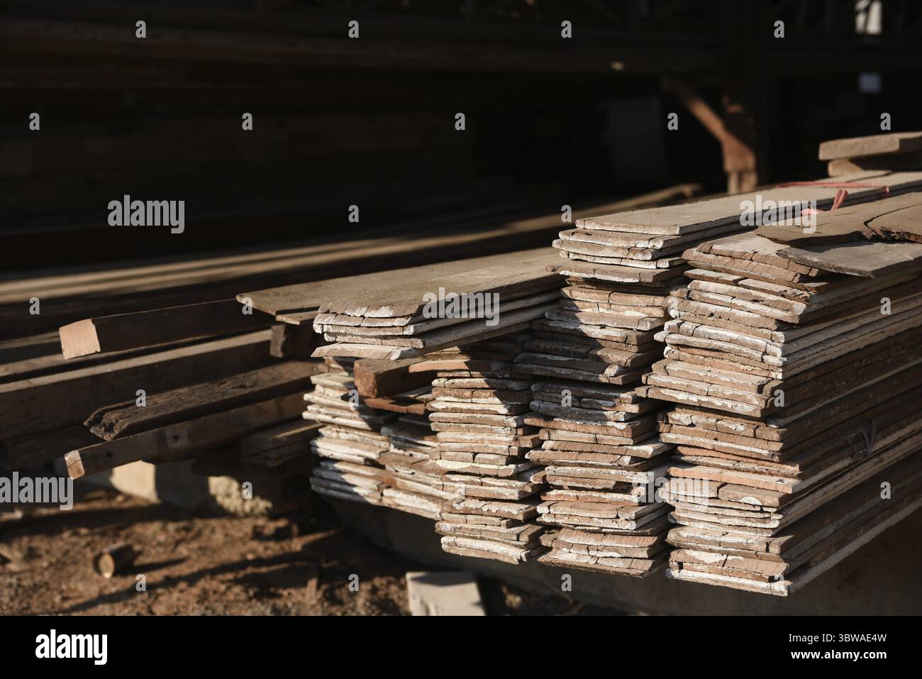 Lumber mill with full of cutting woods warehouse. Factory and ...