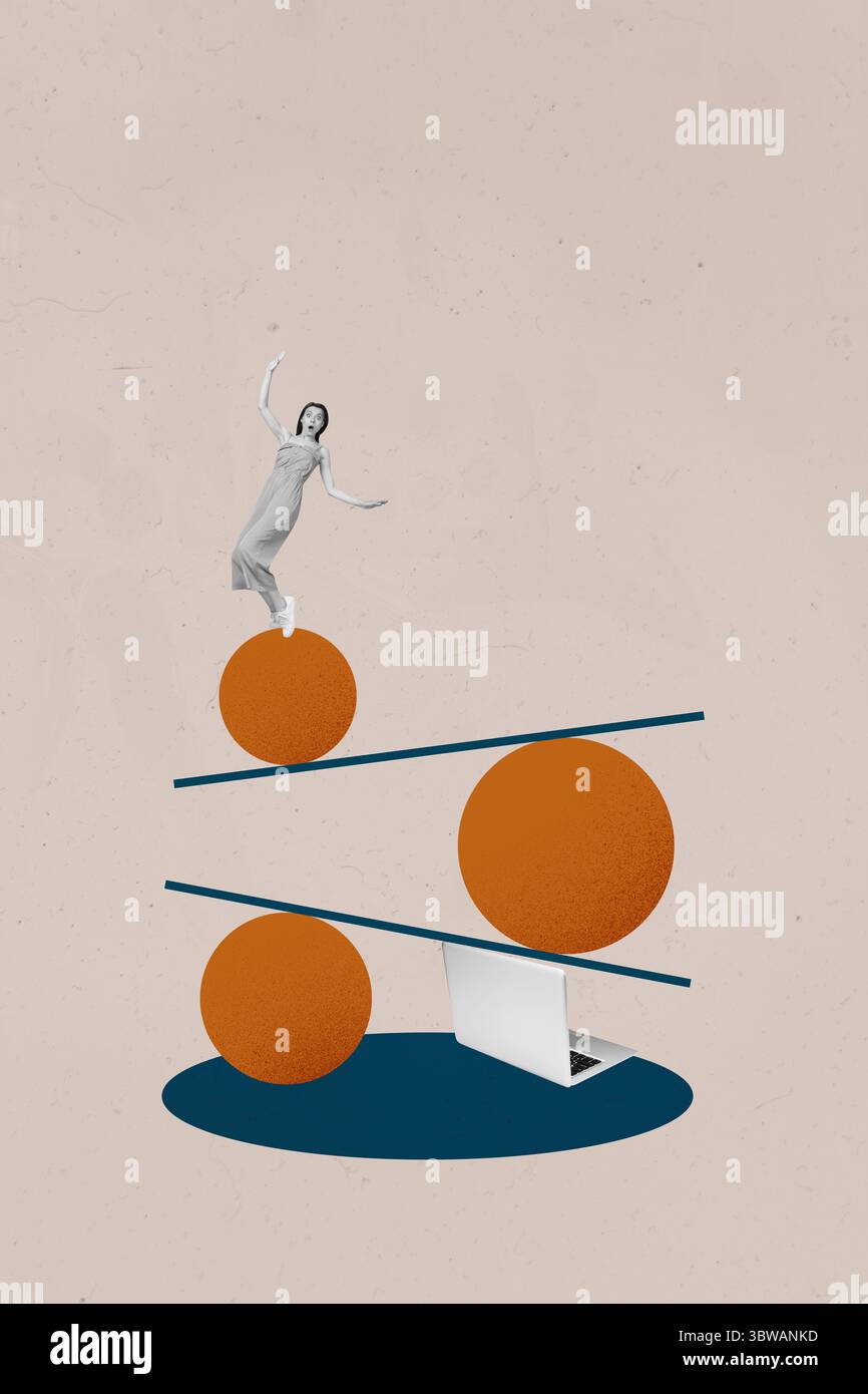 Collage Showing Person Balancing On Geometric Shapes Representing Life ...